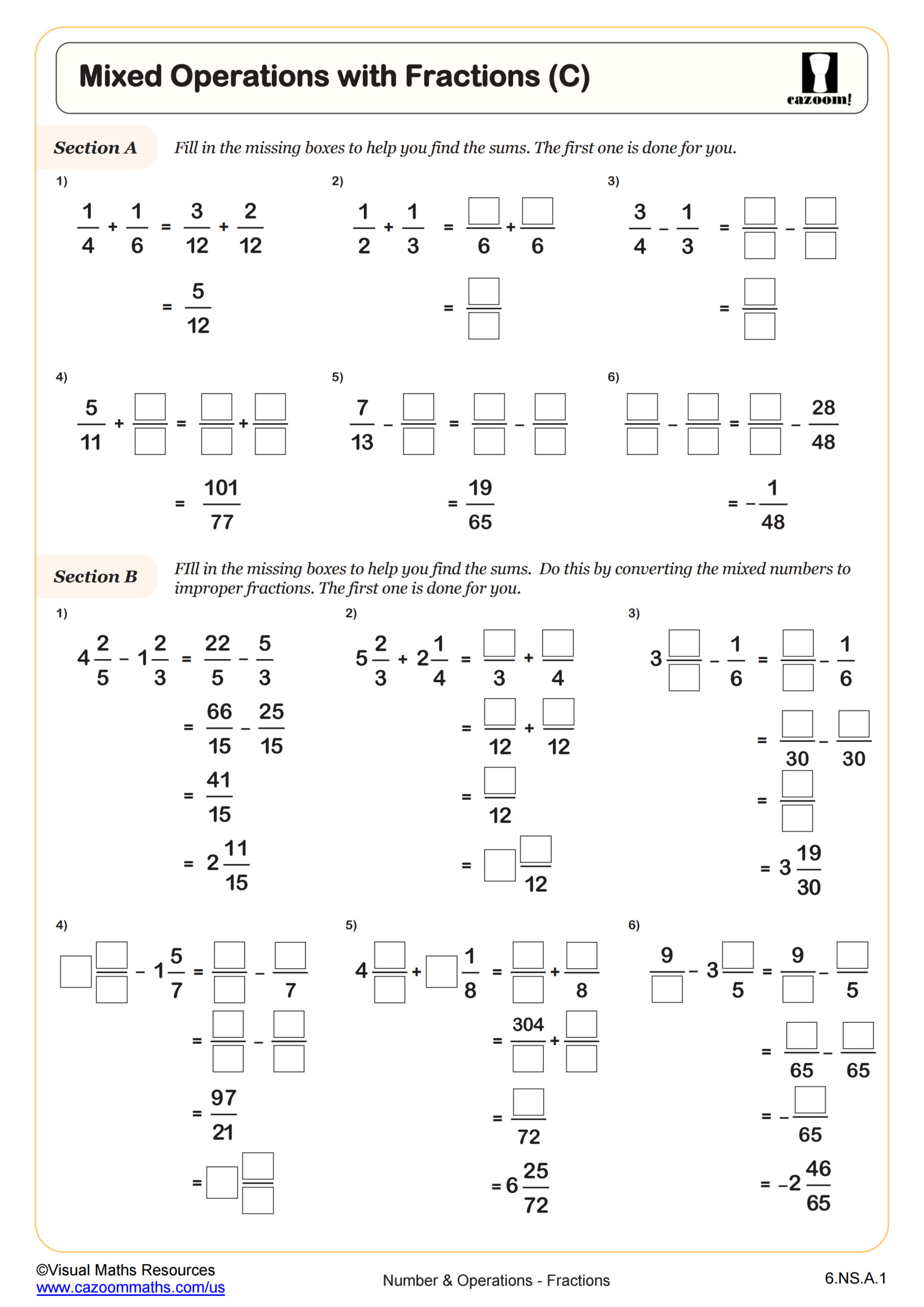 Mixed Operations With Fractions Worksheet Fun And Engaging 6th Grade