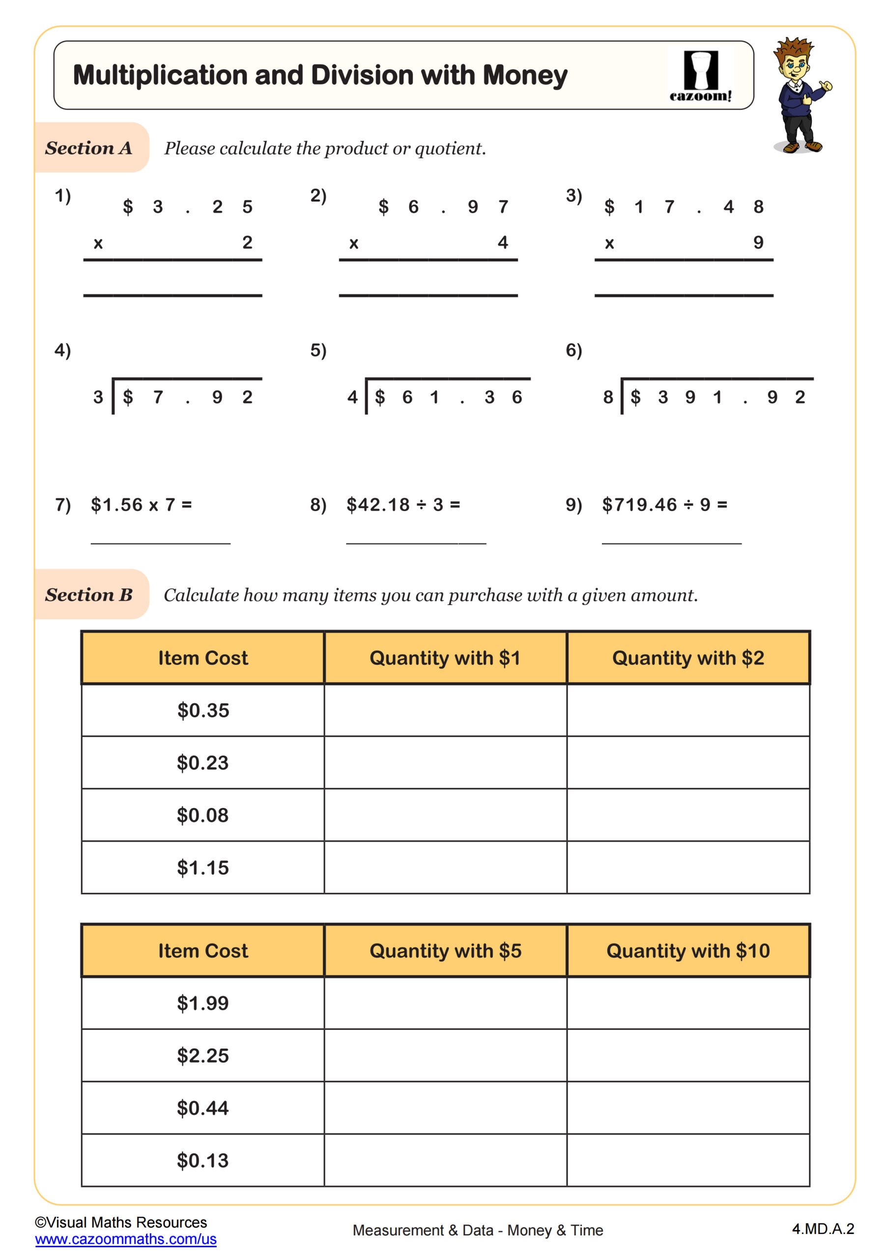 4.MD.A.2 Worksheets | Printable 4th Grade Math Worksheets | Cazoom Math