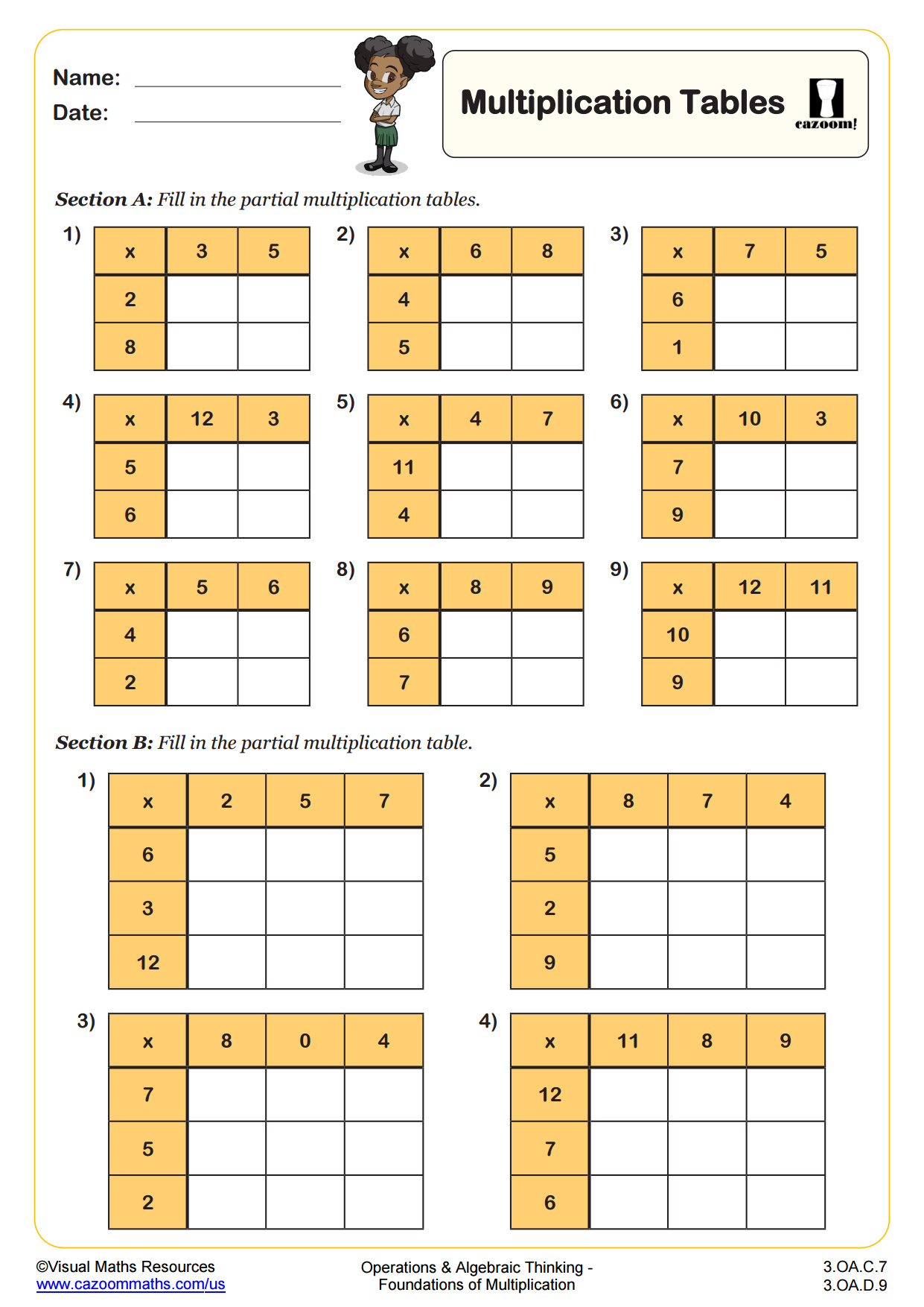 Multiplication Tables | PDF printable Operations and Algebraic Thinking ...