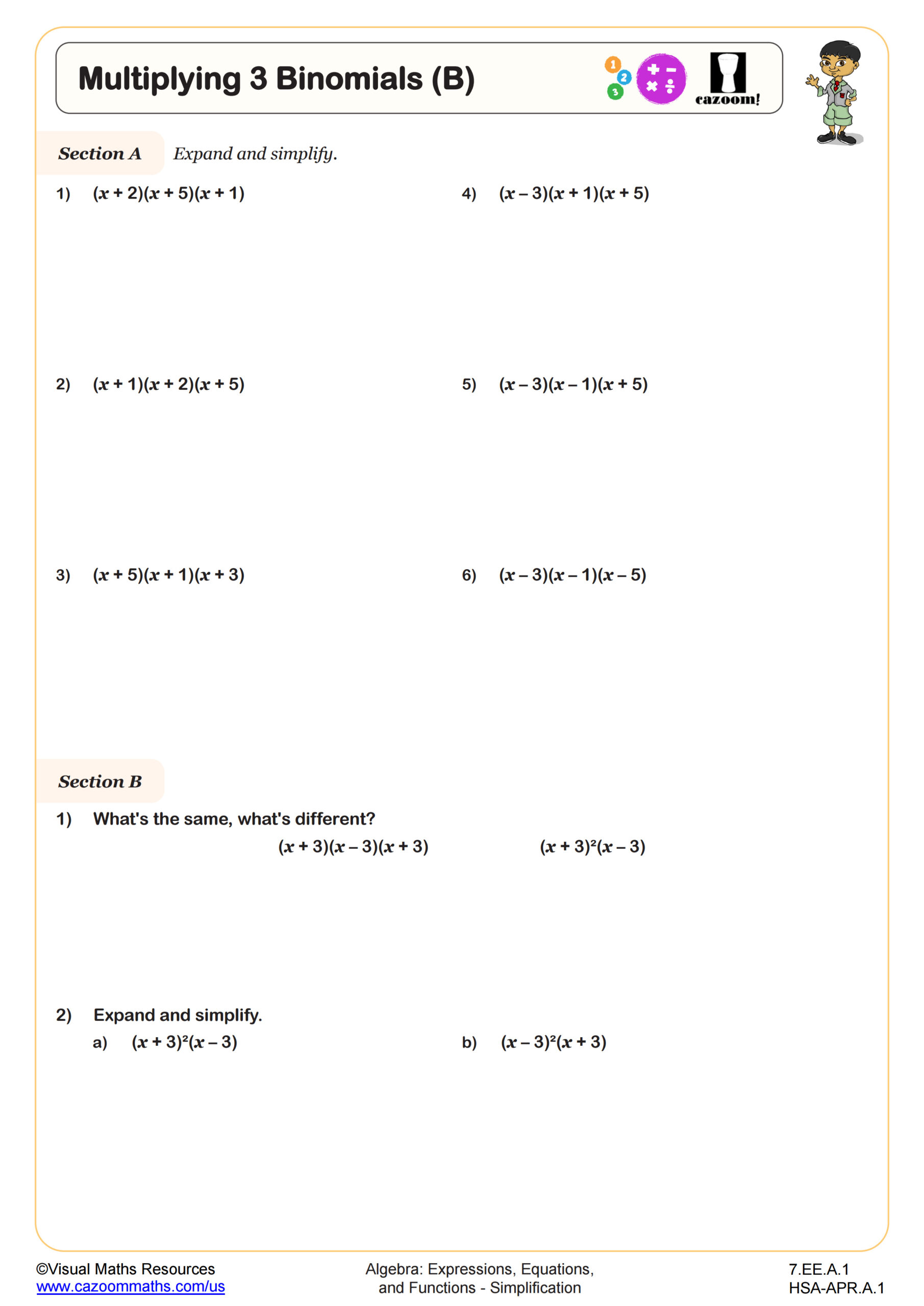 Multiplying and Simplifying Polynomials Worksheet | 7th Grade PDF ...