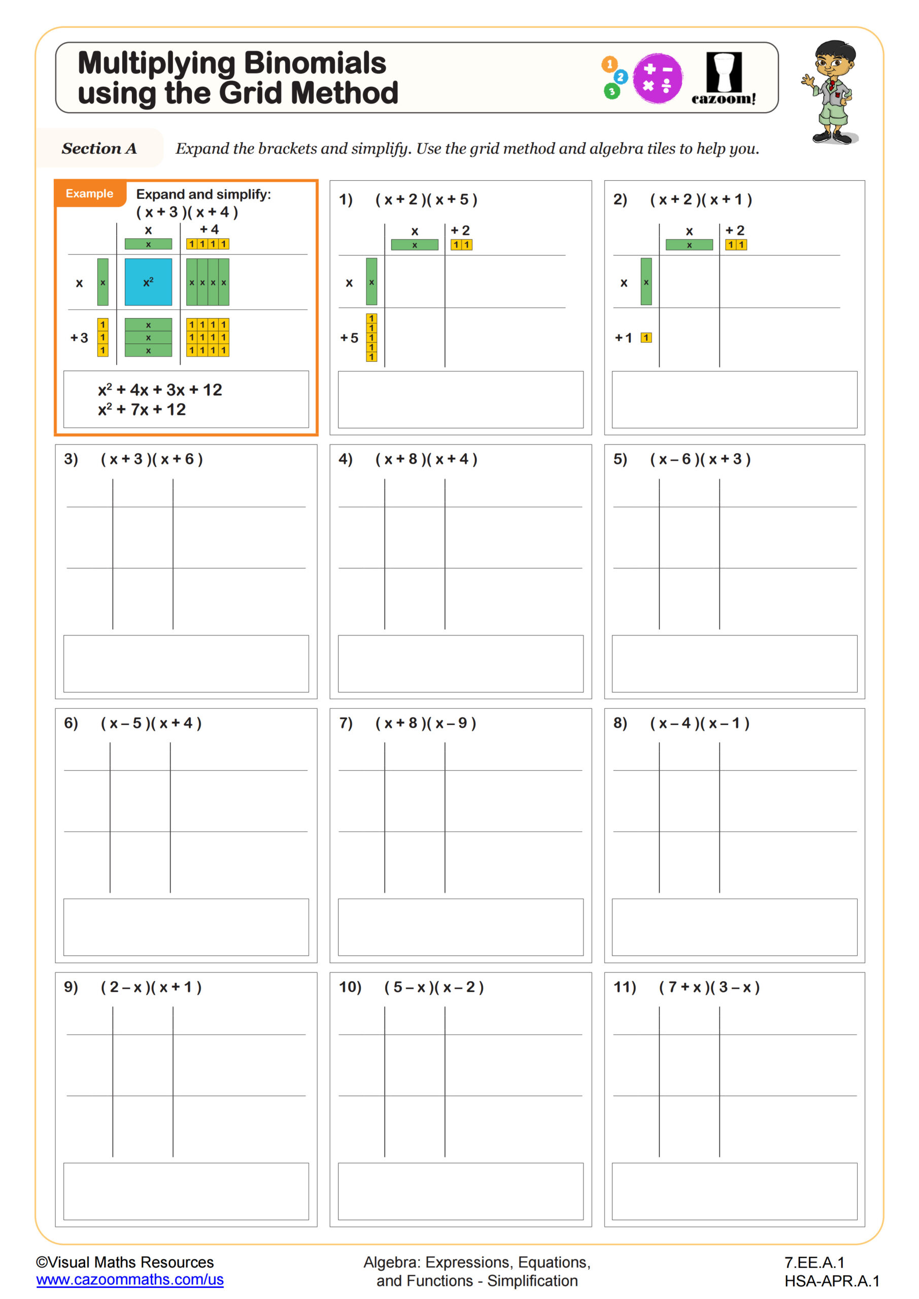 Simplify - Using Algebra Tiles Worksheet | Fun and Engaging 6th Grade ...