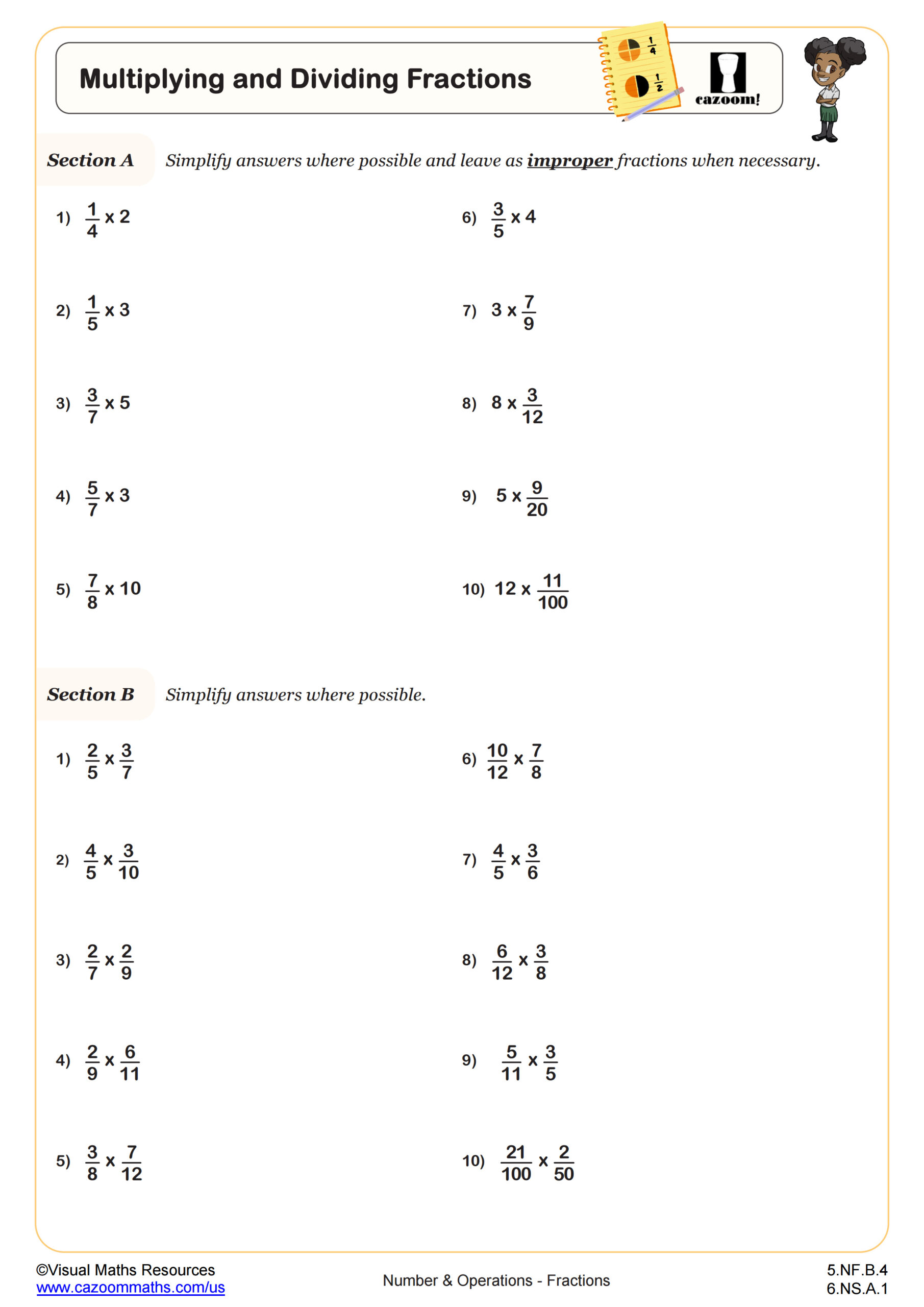 Multiplying Fractions - Using the Area Model Worksheet | Fun and ...