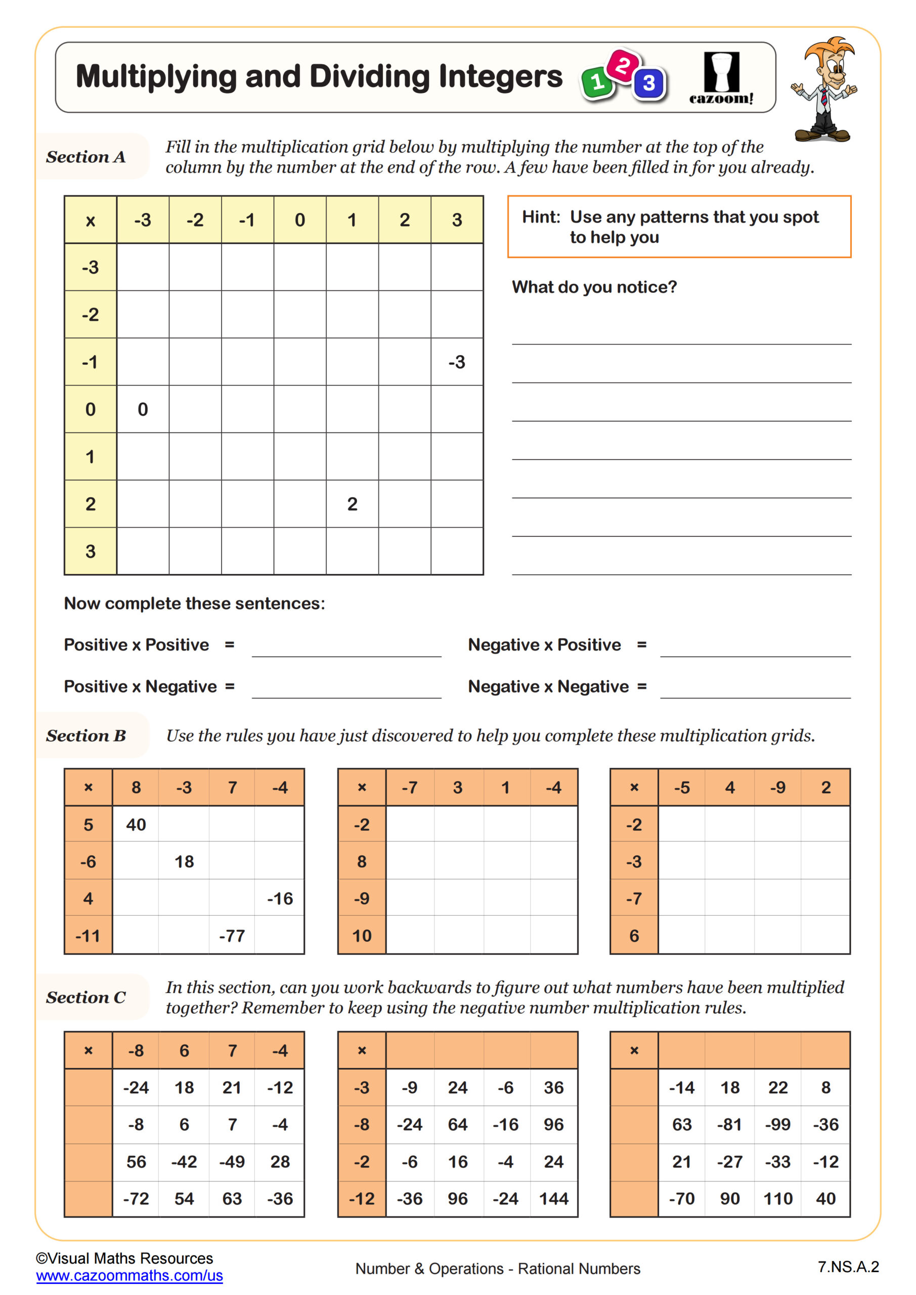 Adding and Subtracting Integers Practice Worksheet | 7th Grade PDF ...