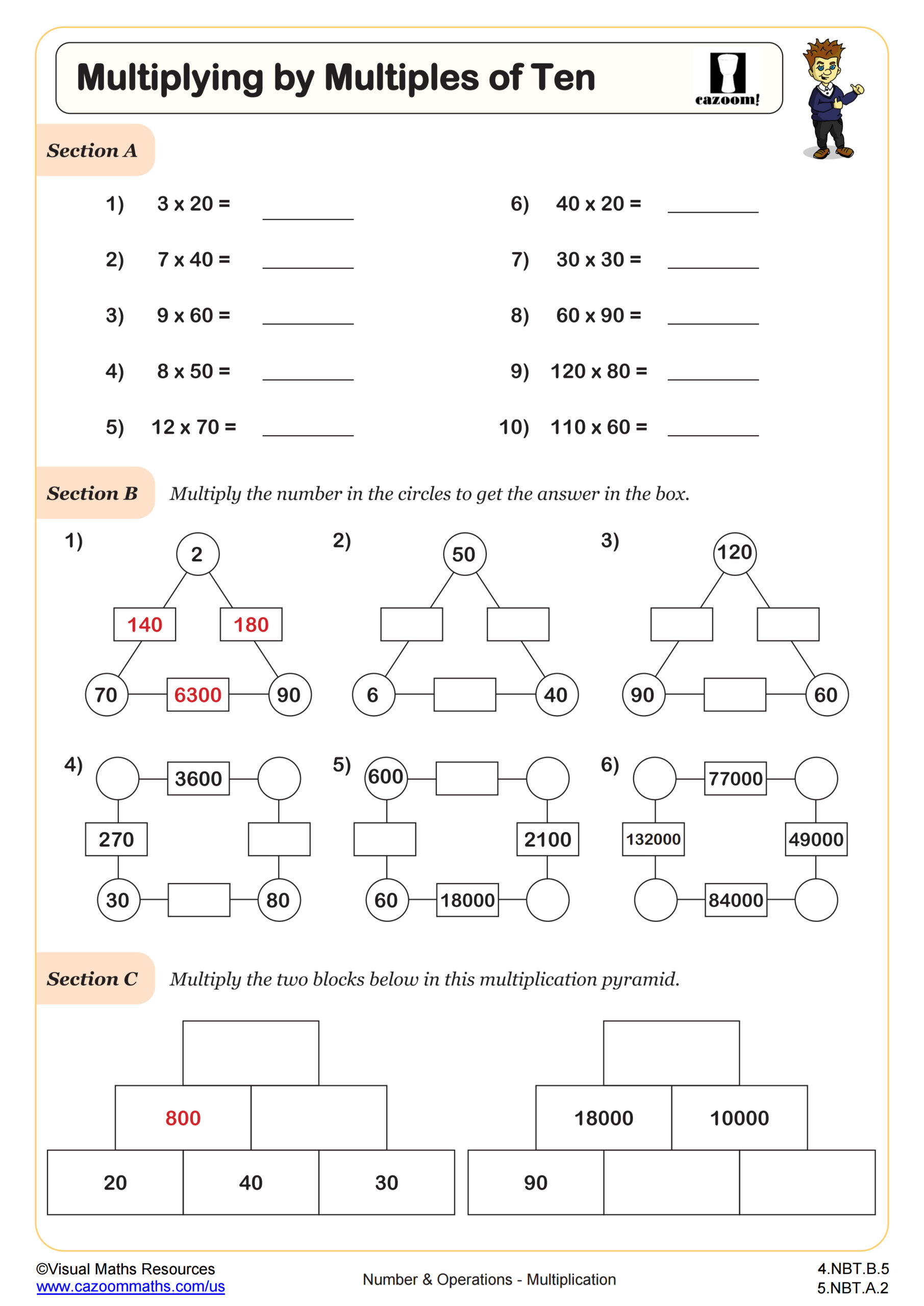 Multiplying by Multiples of Ten Worksheet | PDF Printable Number ...