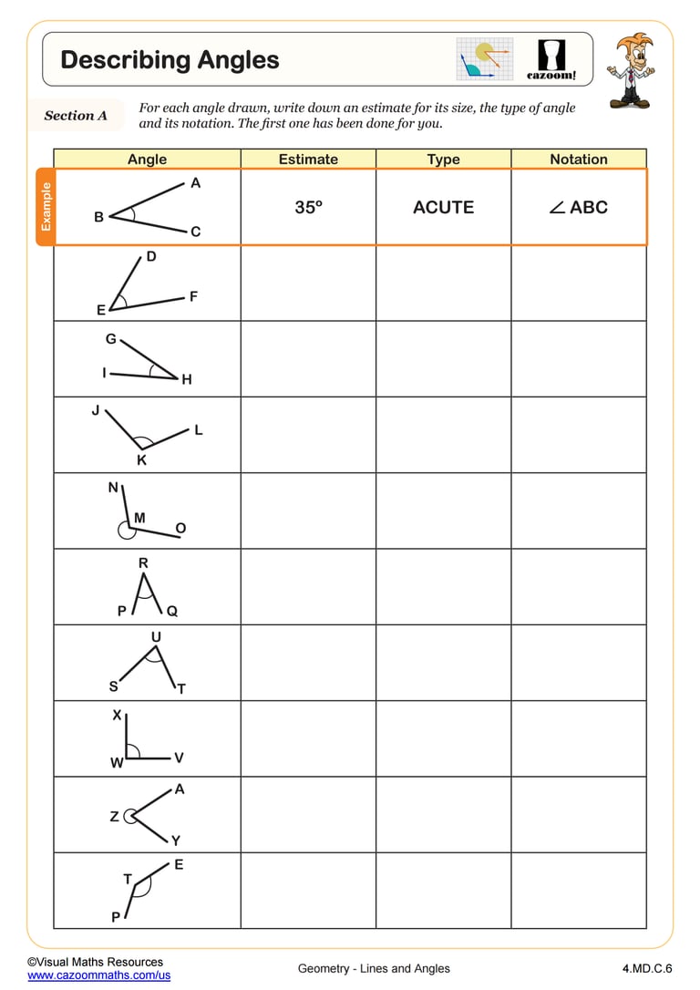 Naming Angles Worksheet | PDF Printable Geometry Worksheet