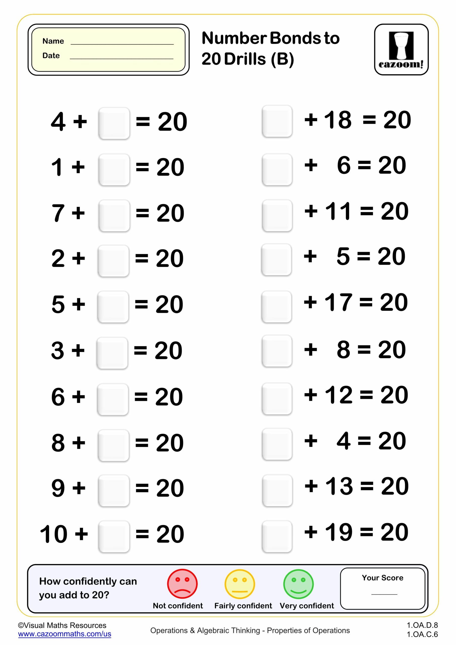 Number Bonds to 20 drills (B) (20 questions) | Fun and Engaging 1st ...