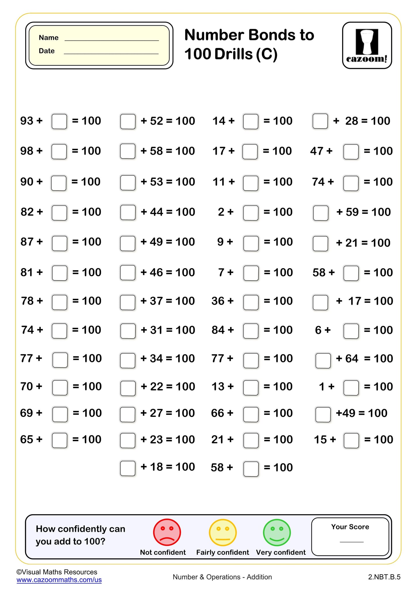 Number Bonds to 5 drills (20 questions) | PDF printable Addition Worksheets