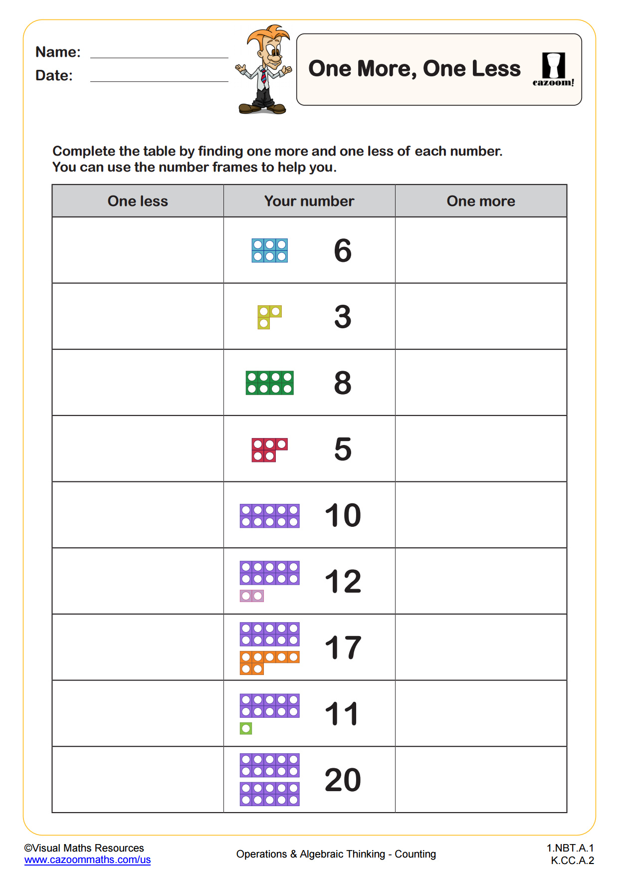 One More, One Less | Fun and Engaging 1st Grade PDF Worksheets | Cazoom ...