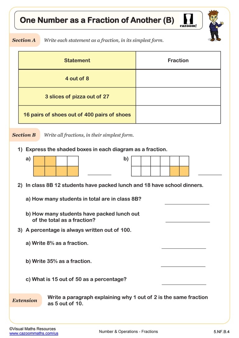 One Number as a Fraction of Another (A) Worksheet | PDF Printable ...
