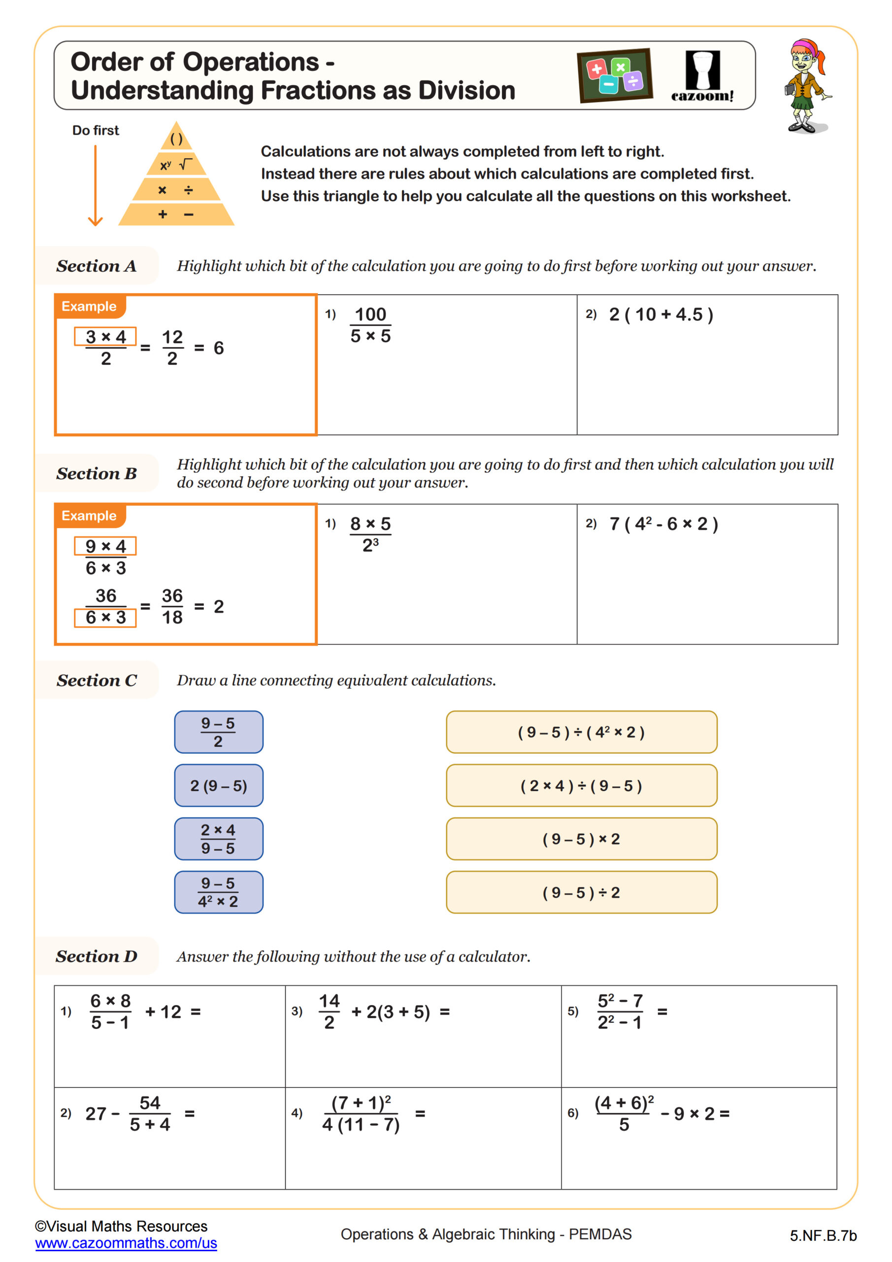 Order of Operations - Fractions as Division Worksheet | PDF Printable ...