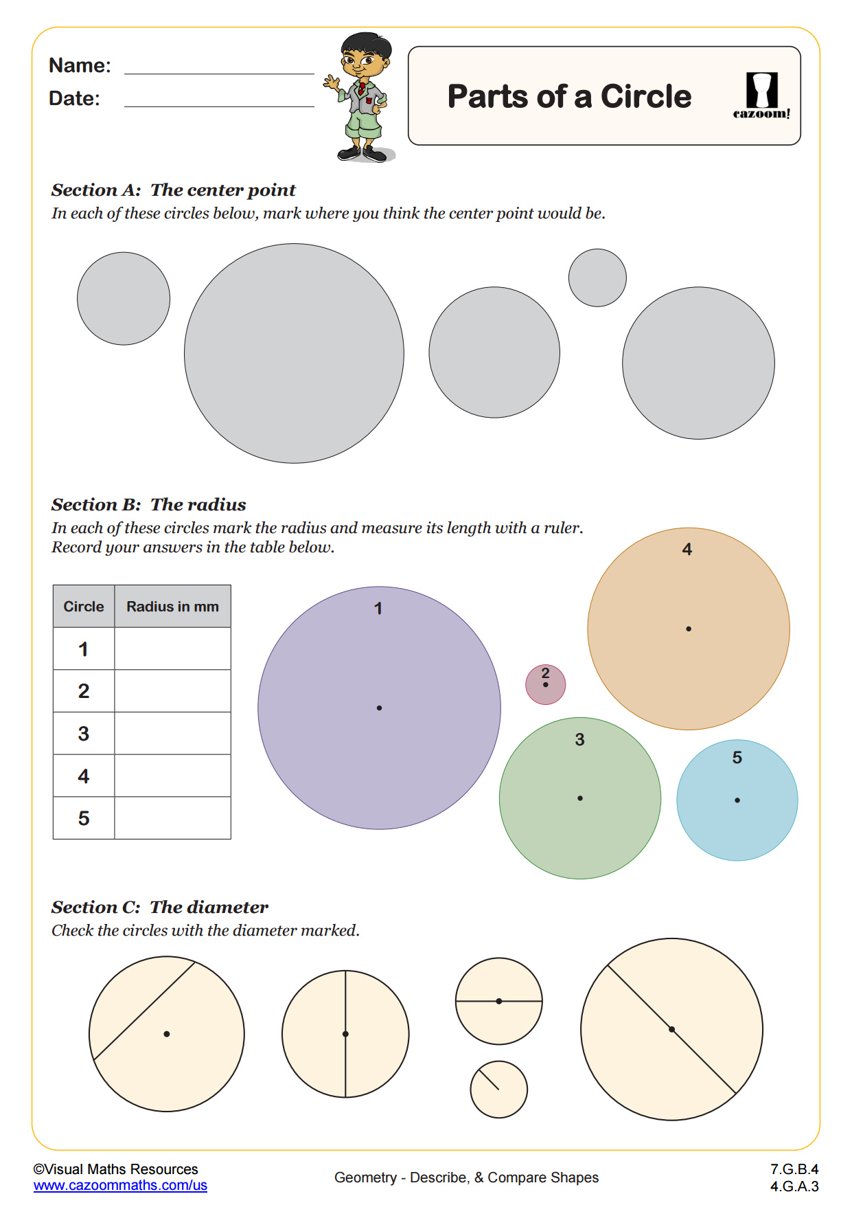 Parts of a Circle | 7th Grade PDF Geometry Worksheets