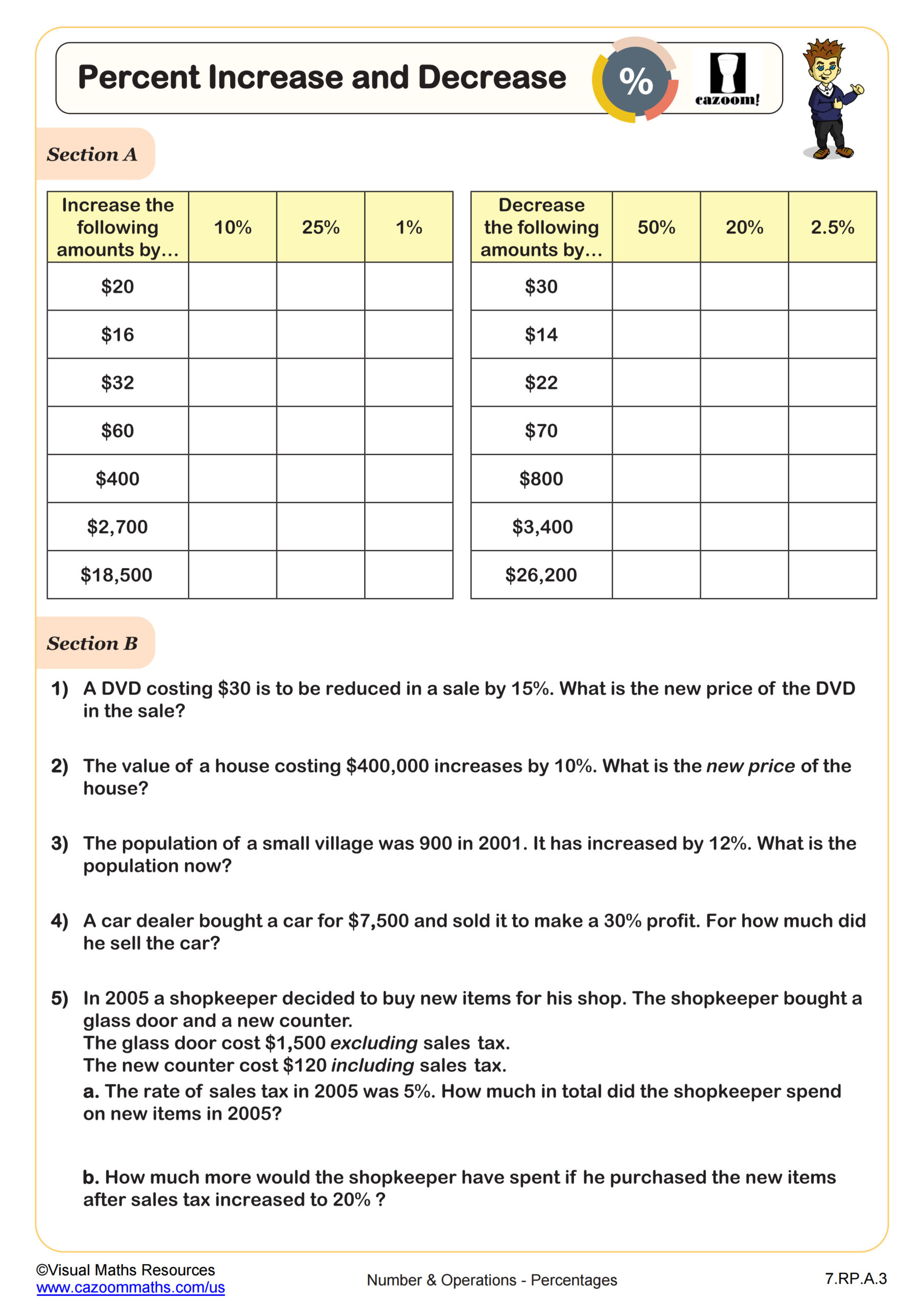 Percent Increase and Decrease Worksheet | Fun and Engaging 7th Grade ...