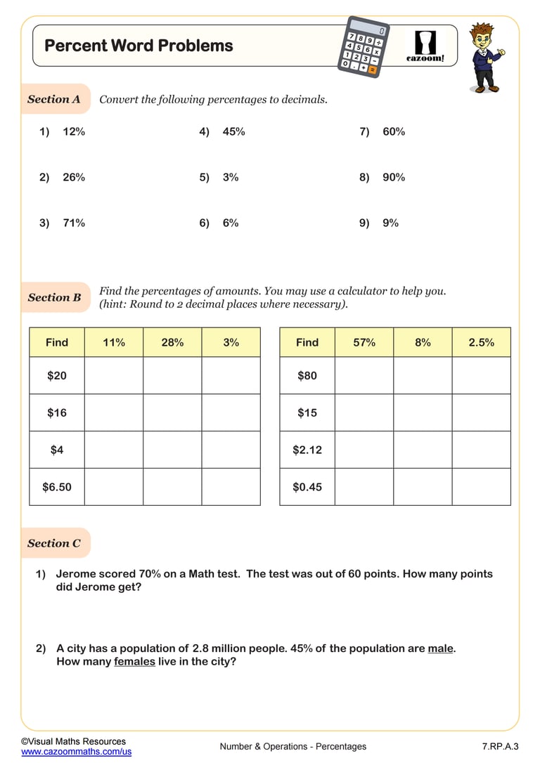 Percents: Finding the Original Worksheet | PDF Printable Number ...