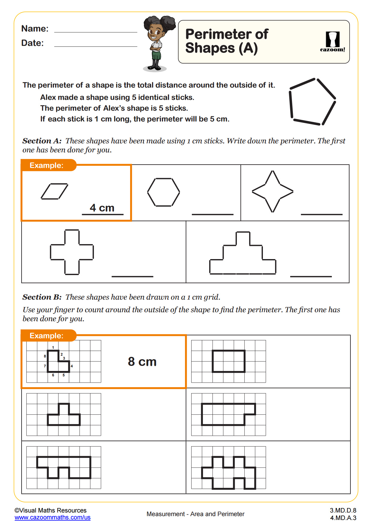 Perimeter of Shapes (A) | 3rd Grade PDF Measurement Worksheets