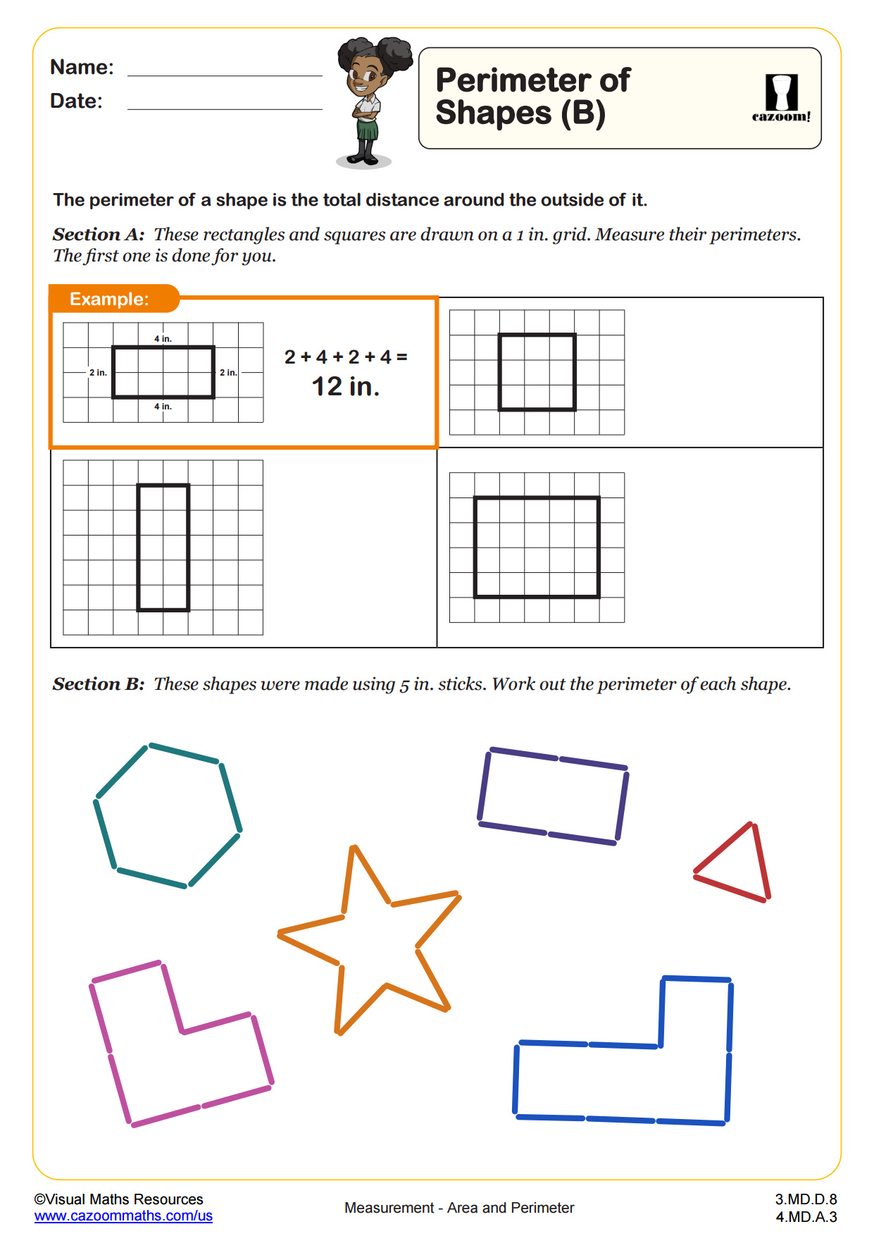 Perimeter of Shapes (B) | PDF printable Measurement Worksheets