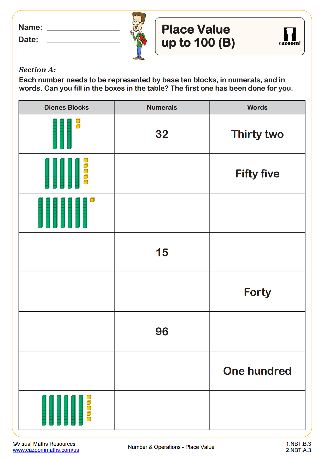 Place Value up to 100 (B) | Fun and Engaging 1st Grade PDF Worksheets