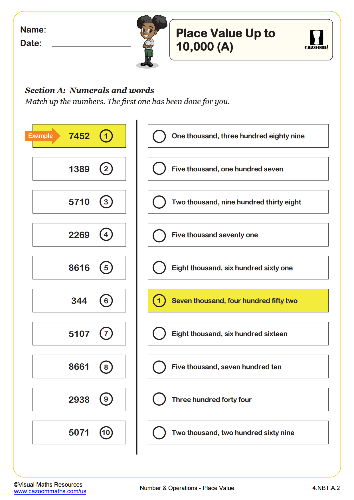 Place Value up to 10,000 (A) | Fun and Engaging 4th Grade PDF Worksheets