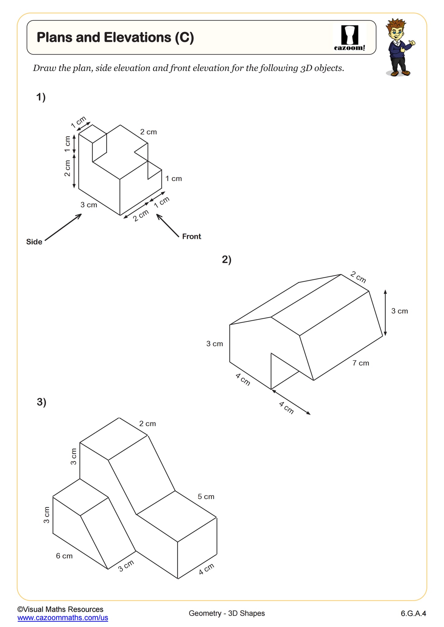 Plans and Elevations (B) Worksheet | PDF Printable Geometry Worksheet
