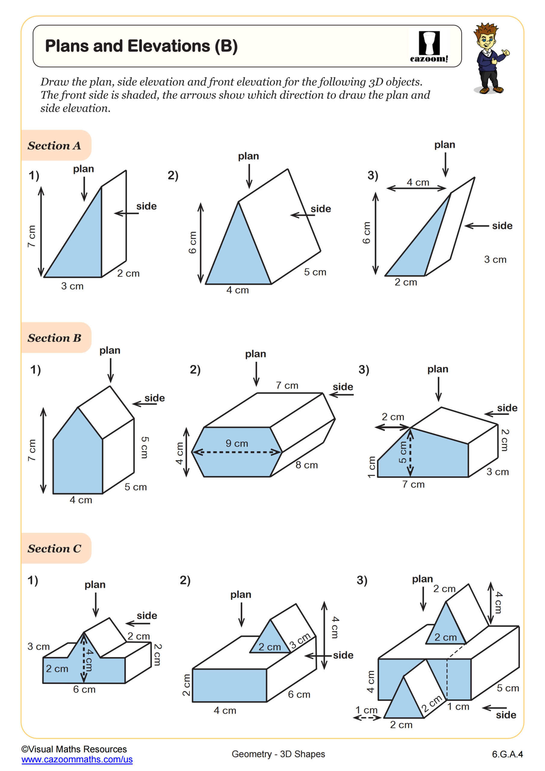 Plans and Elevations (B) Worksheet | PDF Printable Geometry Worksheet ...