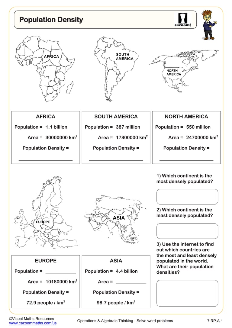 Population Density Worksheet | Fun and Engaging 7th Grade PDF Worksheets