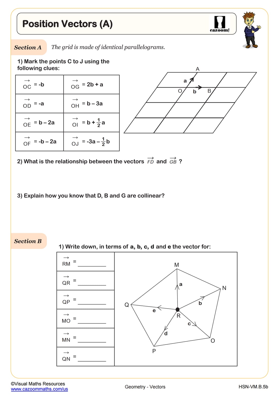 Position Vectors (A) Worksheet | Pre-Calculus PDF Worksheets