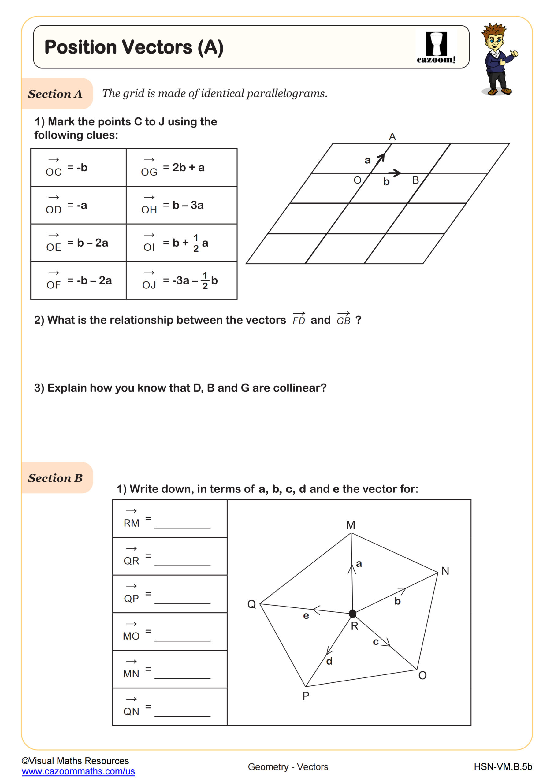Position Vectors (A) Worksheet | Pre-Calculus PDF Worksheets | Cazoom Math
