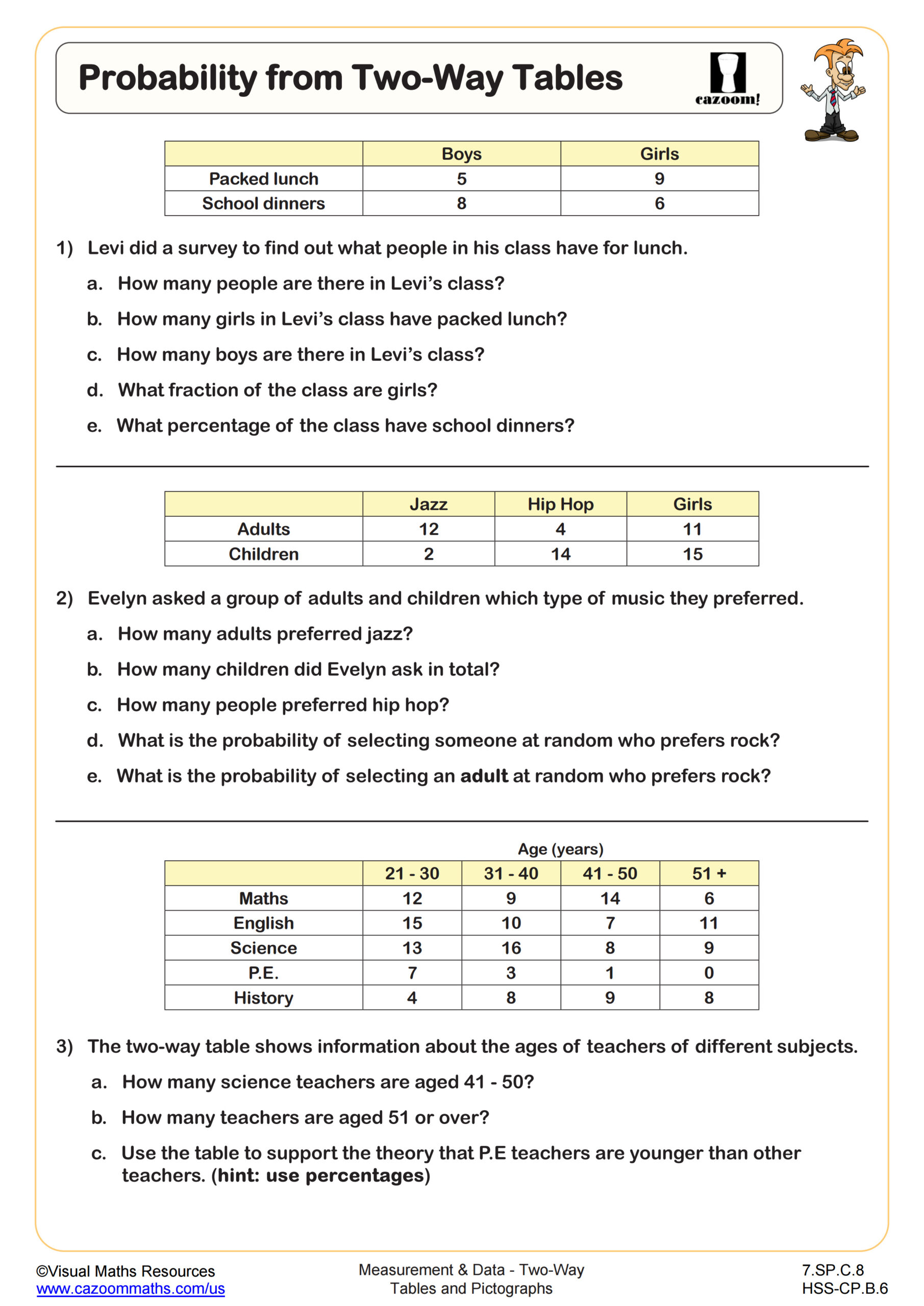 Completing Two-Way Tables Worksheet | PDF Printable Measurement & Data ...