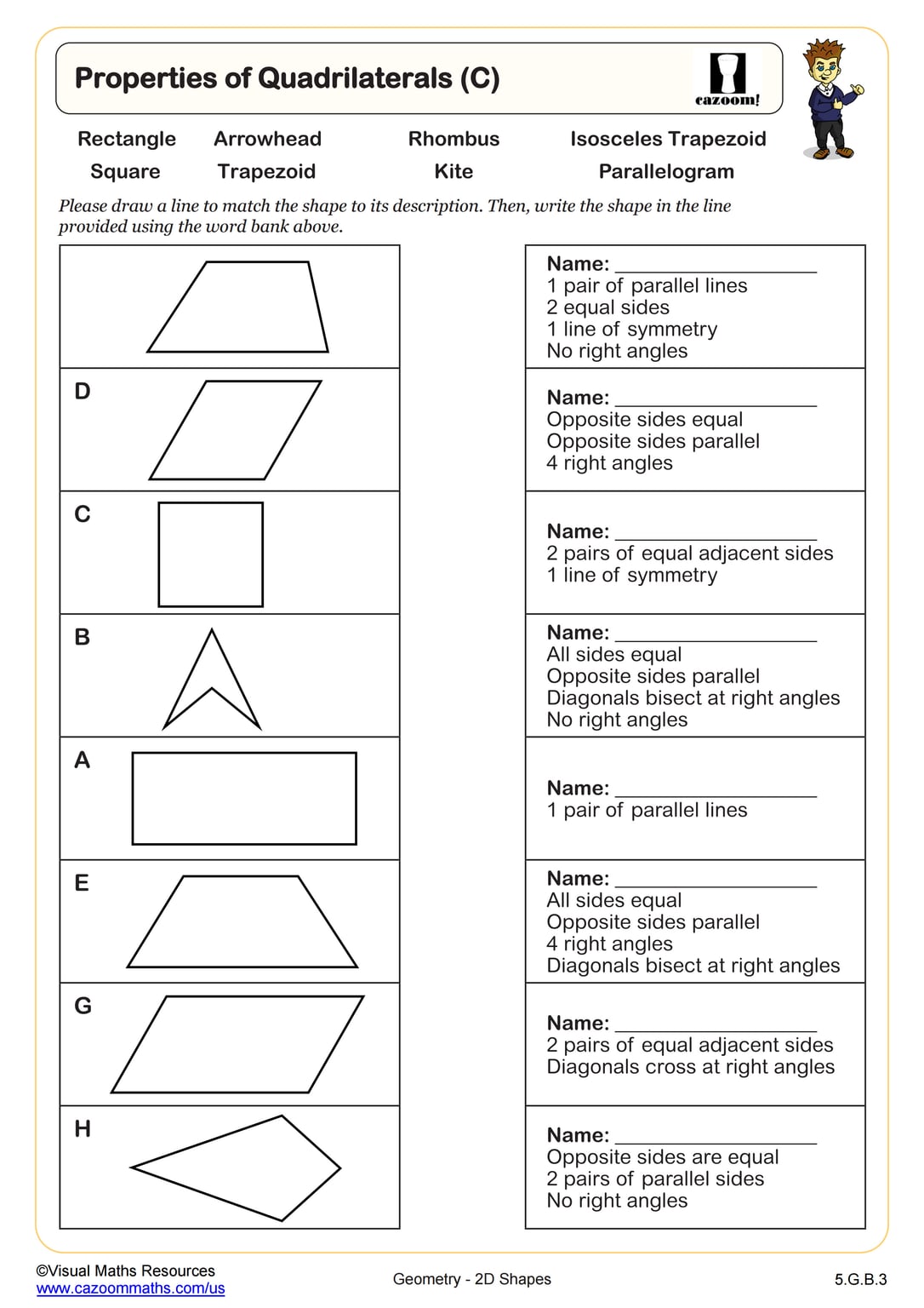 Properties of Quadrilaterals (C) | PDF printable Geometry Worksheets