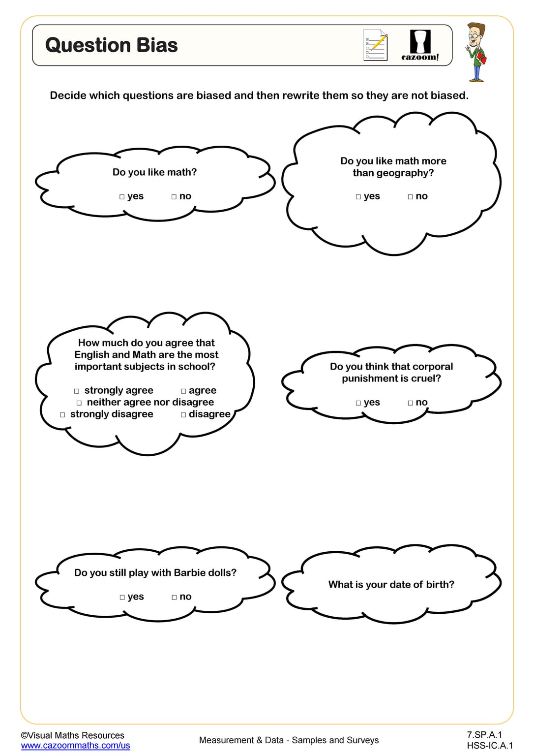 Question Bias Worksheet | Fun and Engaging 7th Grade PDF Worksheets