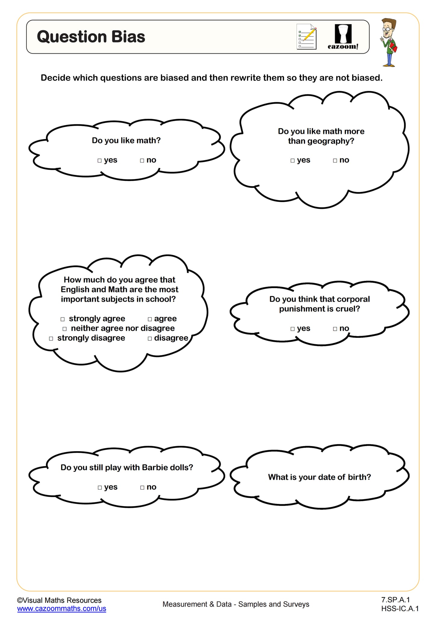 Question Bias Worksheet | Fun and Engaging 7th Grade PDF Worksheets