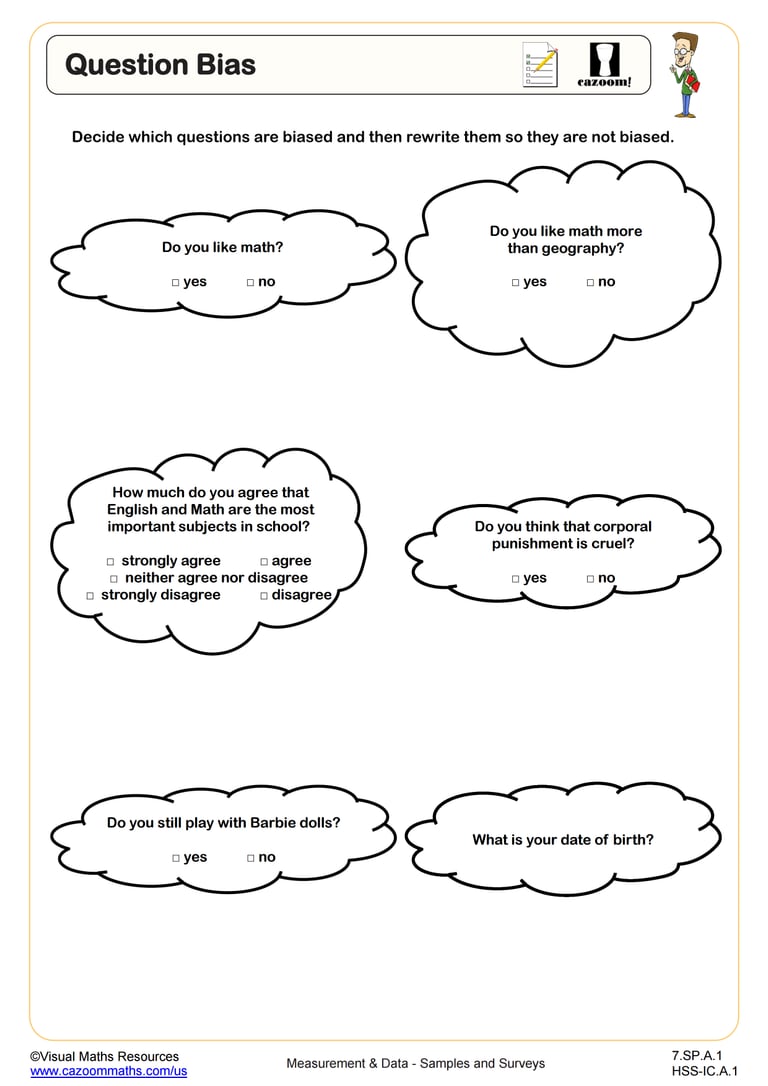 Question Bias Worksheet | Fun and Engaging 7th Grade PDF Worksheets