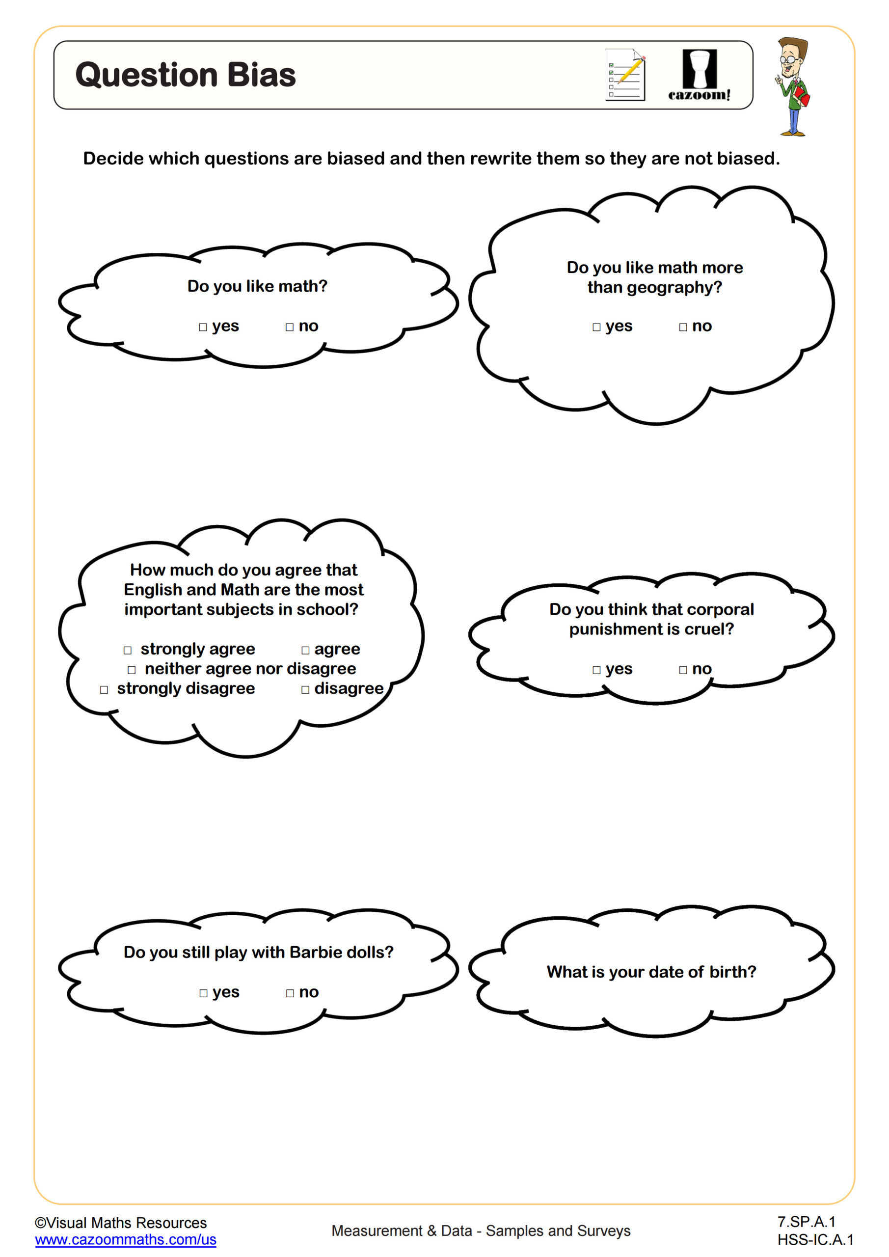 Question Bias Worksheet | Fun and Engaging 7th Grade PDF Worksheets ...