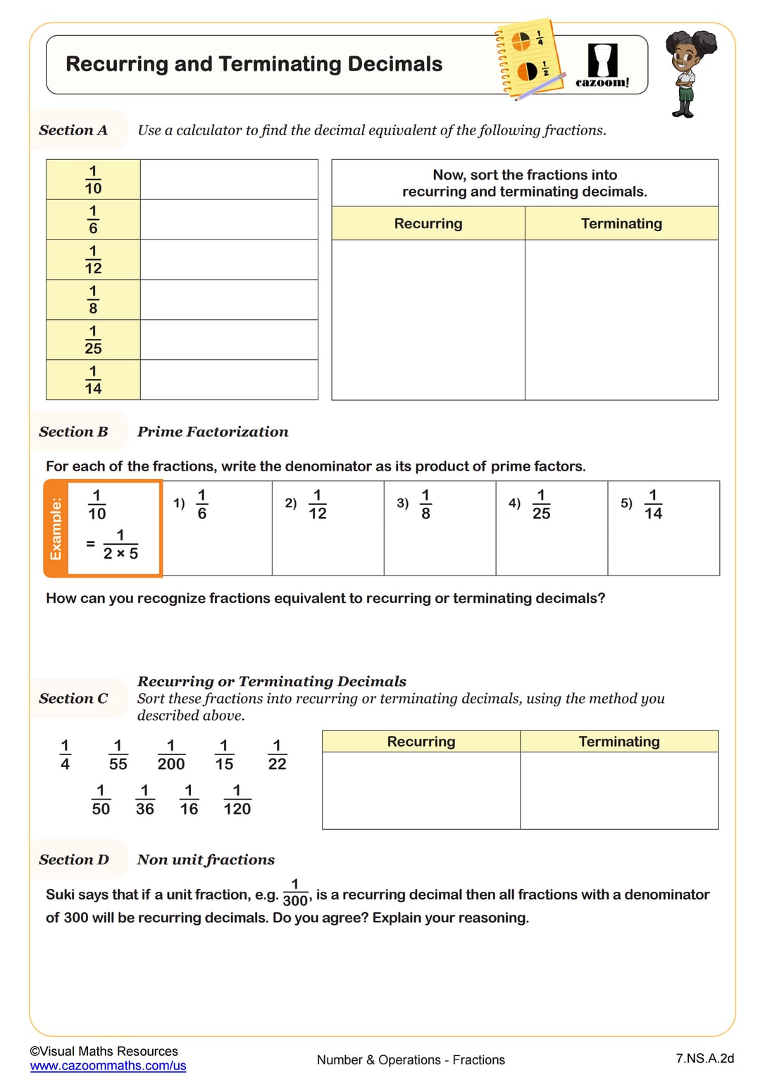Recurring and Terminating Decimals Worksheet | PDF Printable Number ...