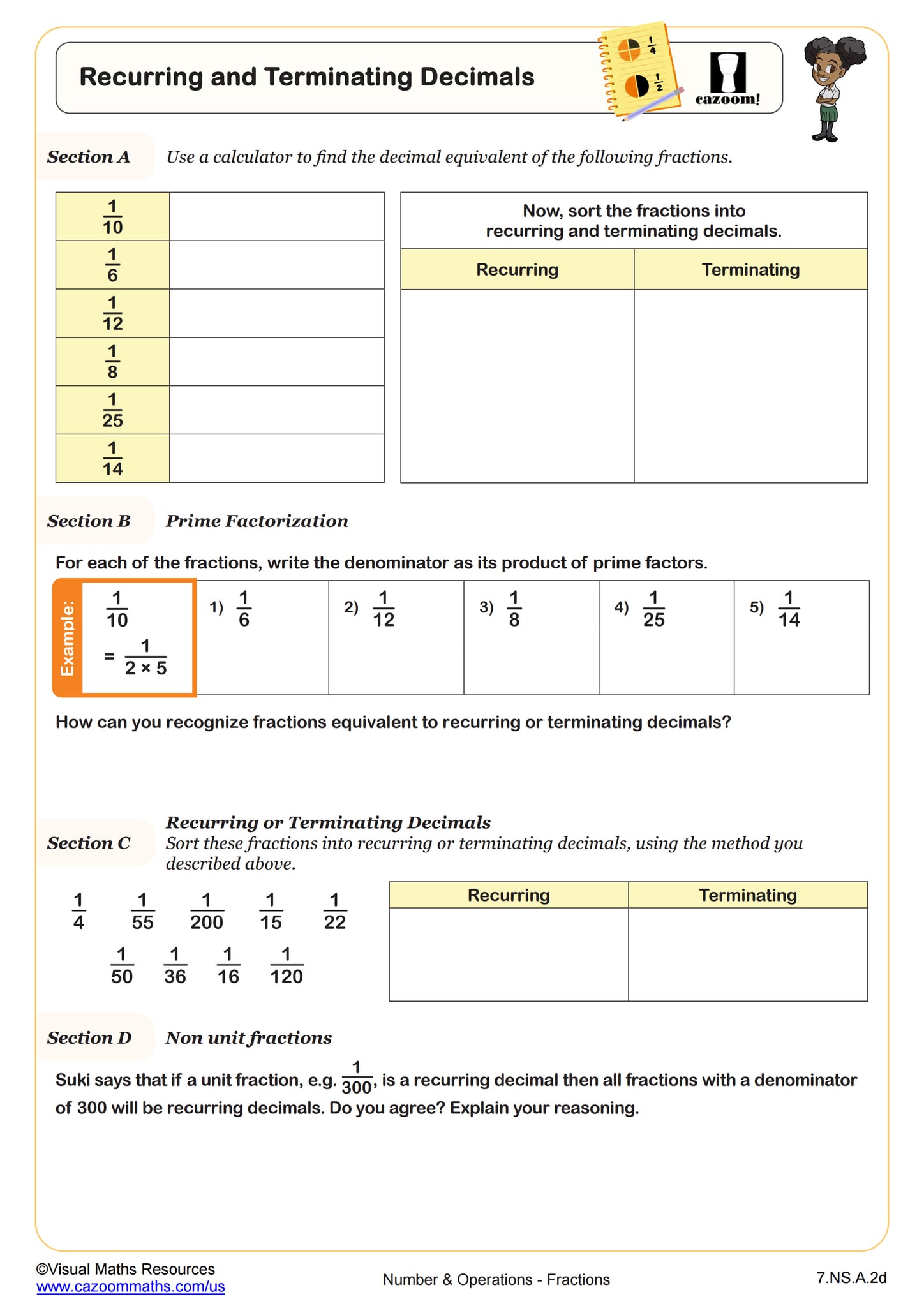 Recurring and Terminating Decimals Worksheet | PDF Printable Number ...