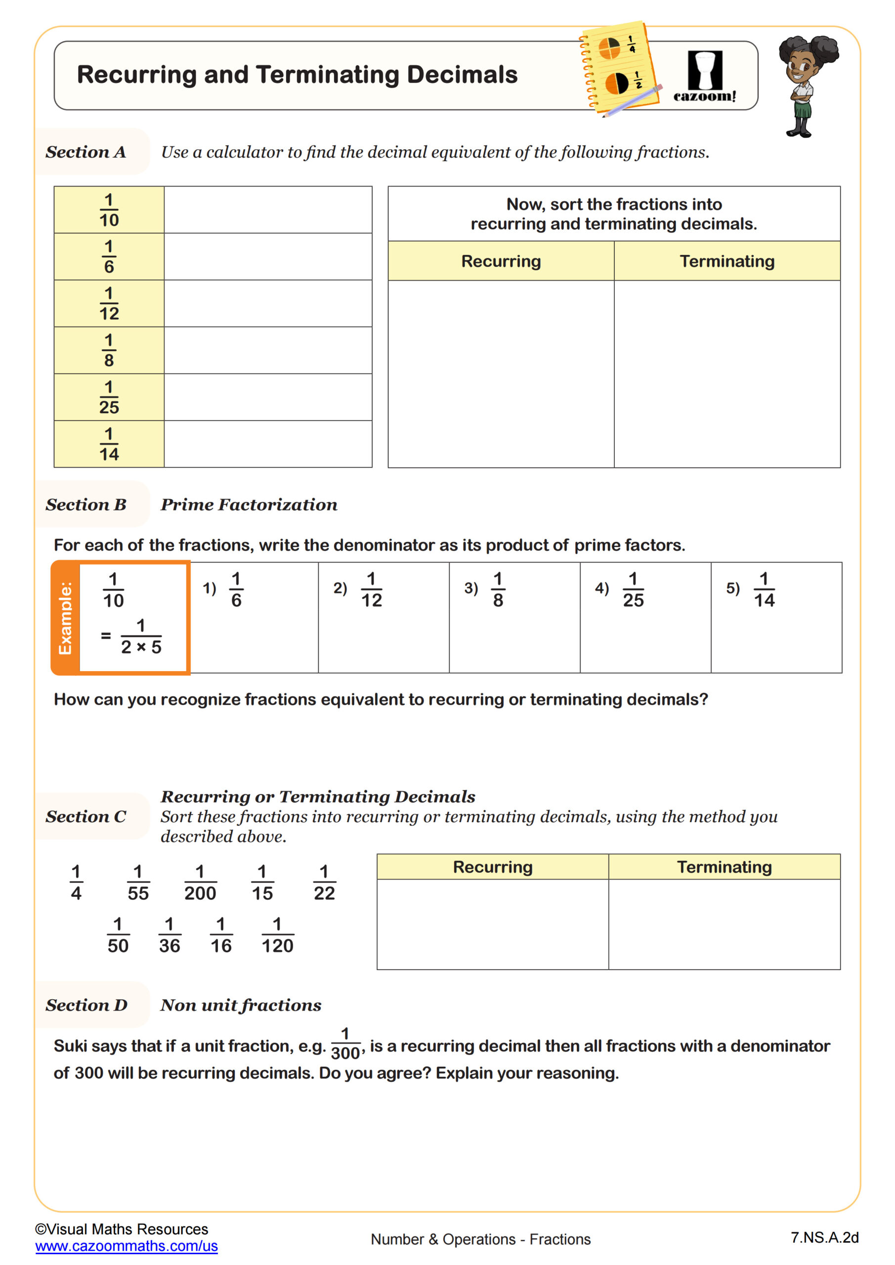 Converting Repeating Decimals to Fractions Worksheet | PDF Printable ...