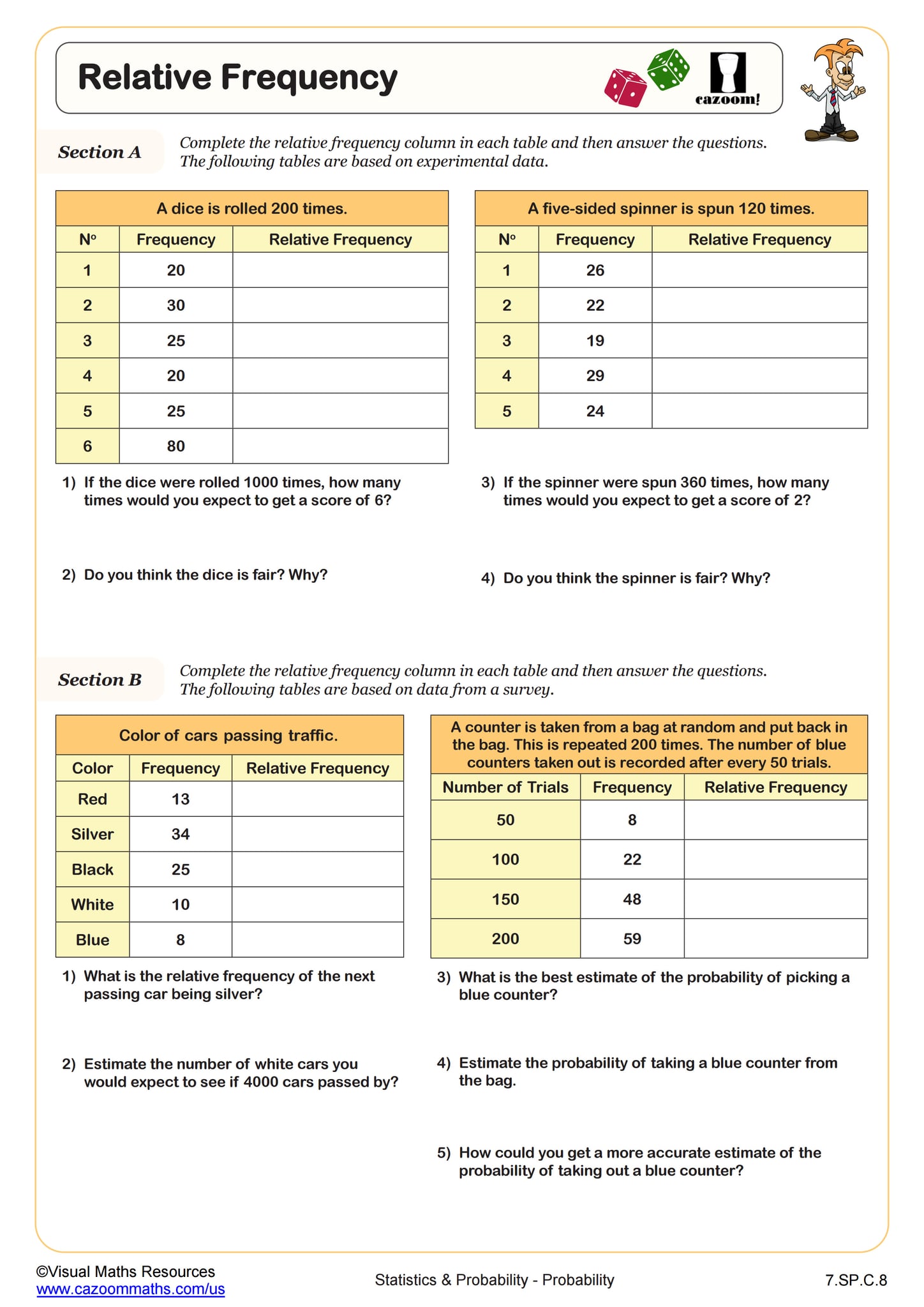 Relative Frequency Worksheet | PDF Printable Statistics & Probability ...