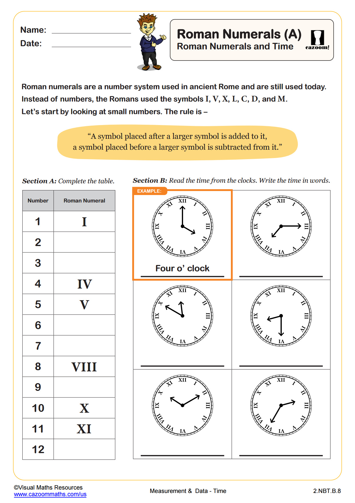 Roman Numerals (D) Worksheet | PDF Printable Algebra Worksheets ...