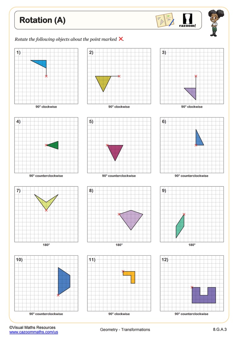 Rotations (A) Worksheet | PDF Printable Geometry Worksheet