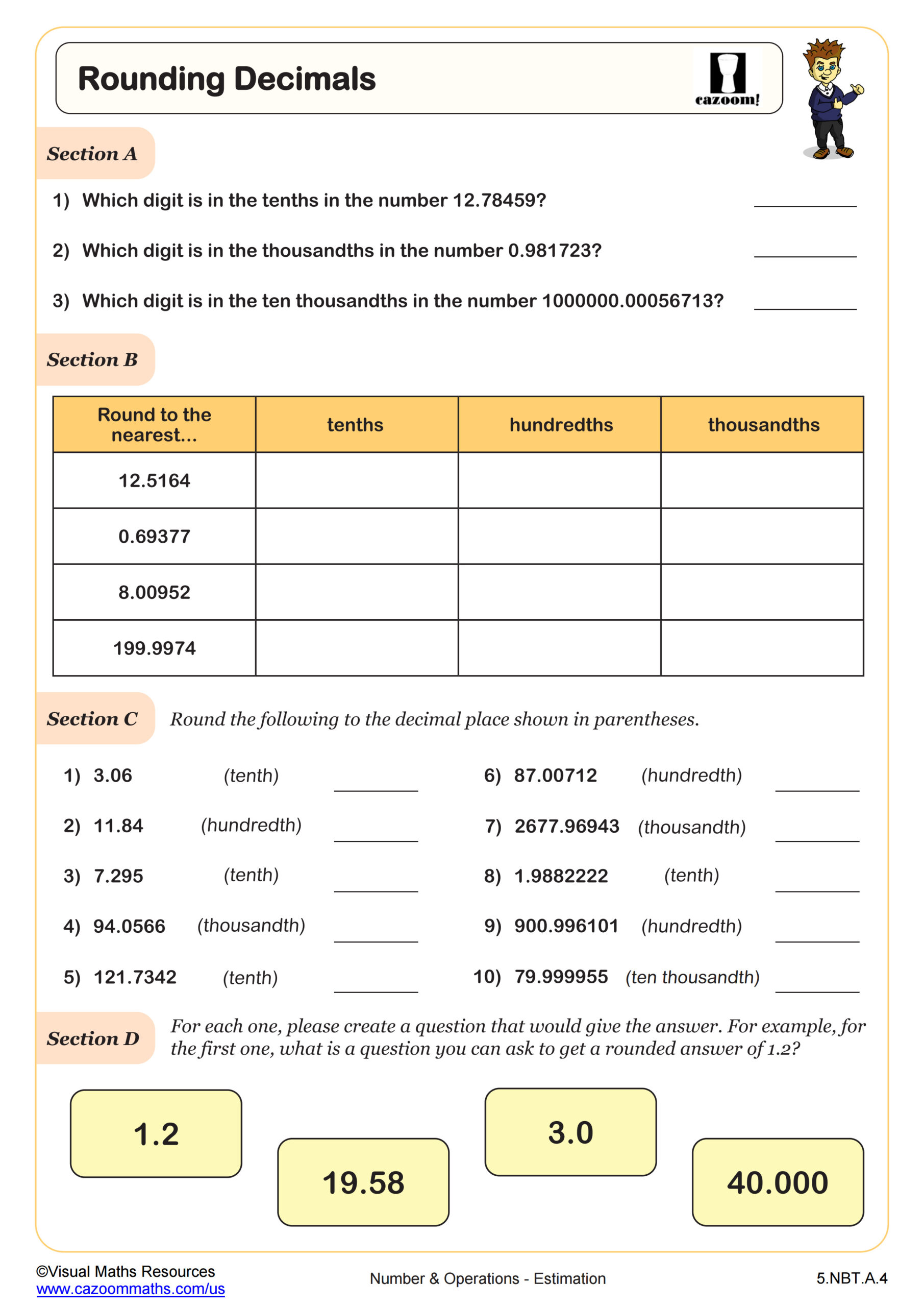 Rounding to the Nearest Ten | PDF printable Number and Operations ...