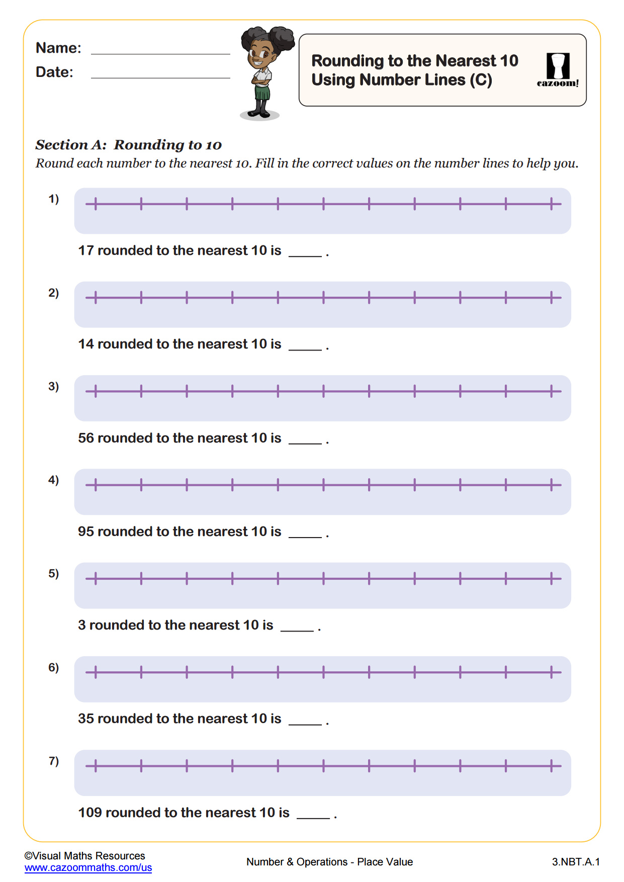 Rounding Numbers to the Nearest 10 Using Number Lines (C) | Fun and ...