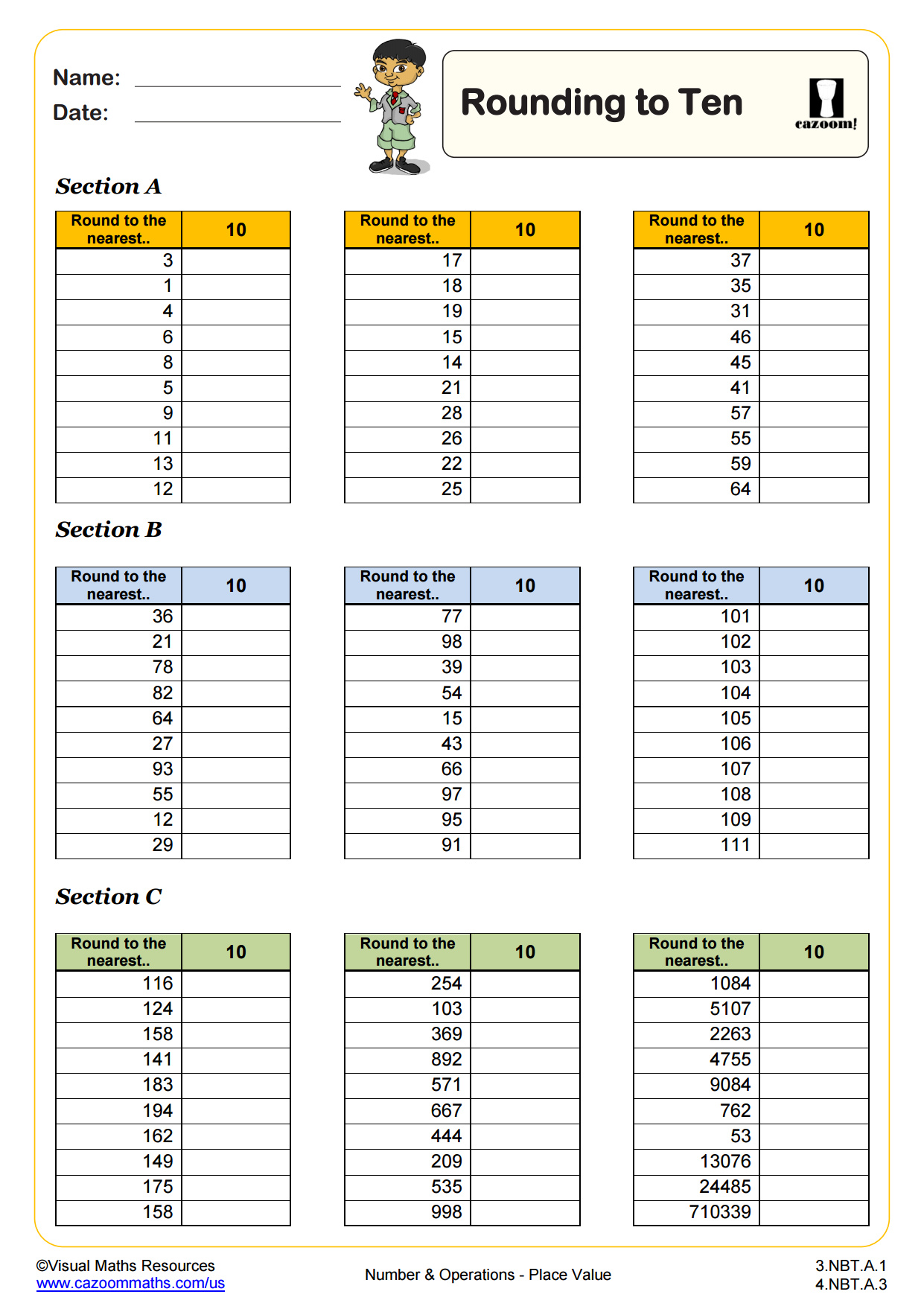 Rounding to the Nearest Ten | PDF printable Number and Operations ...
