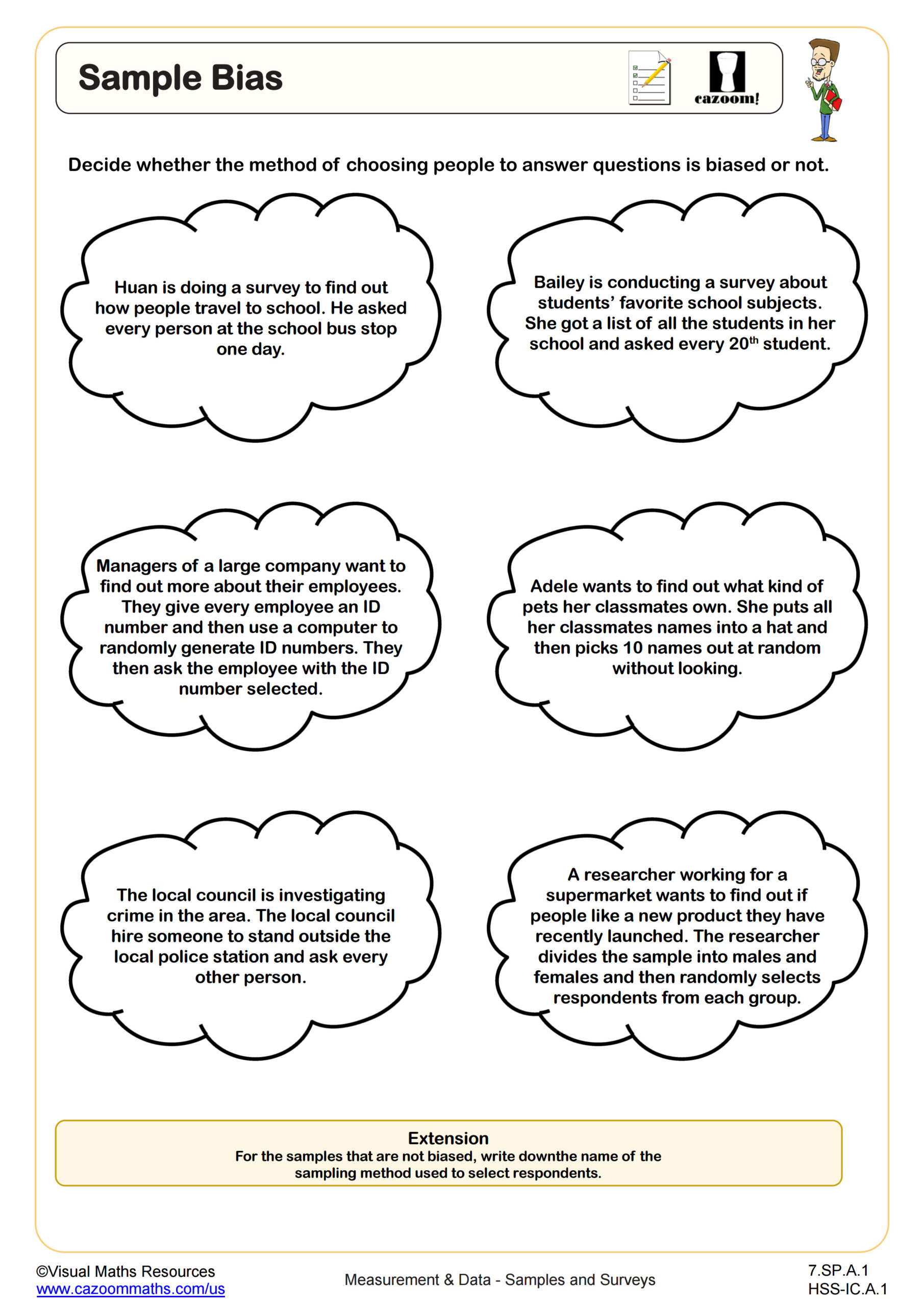 Sample Bias Worksheet | 7th Grade PDF Worksheets | Cazoom Math