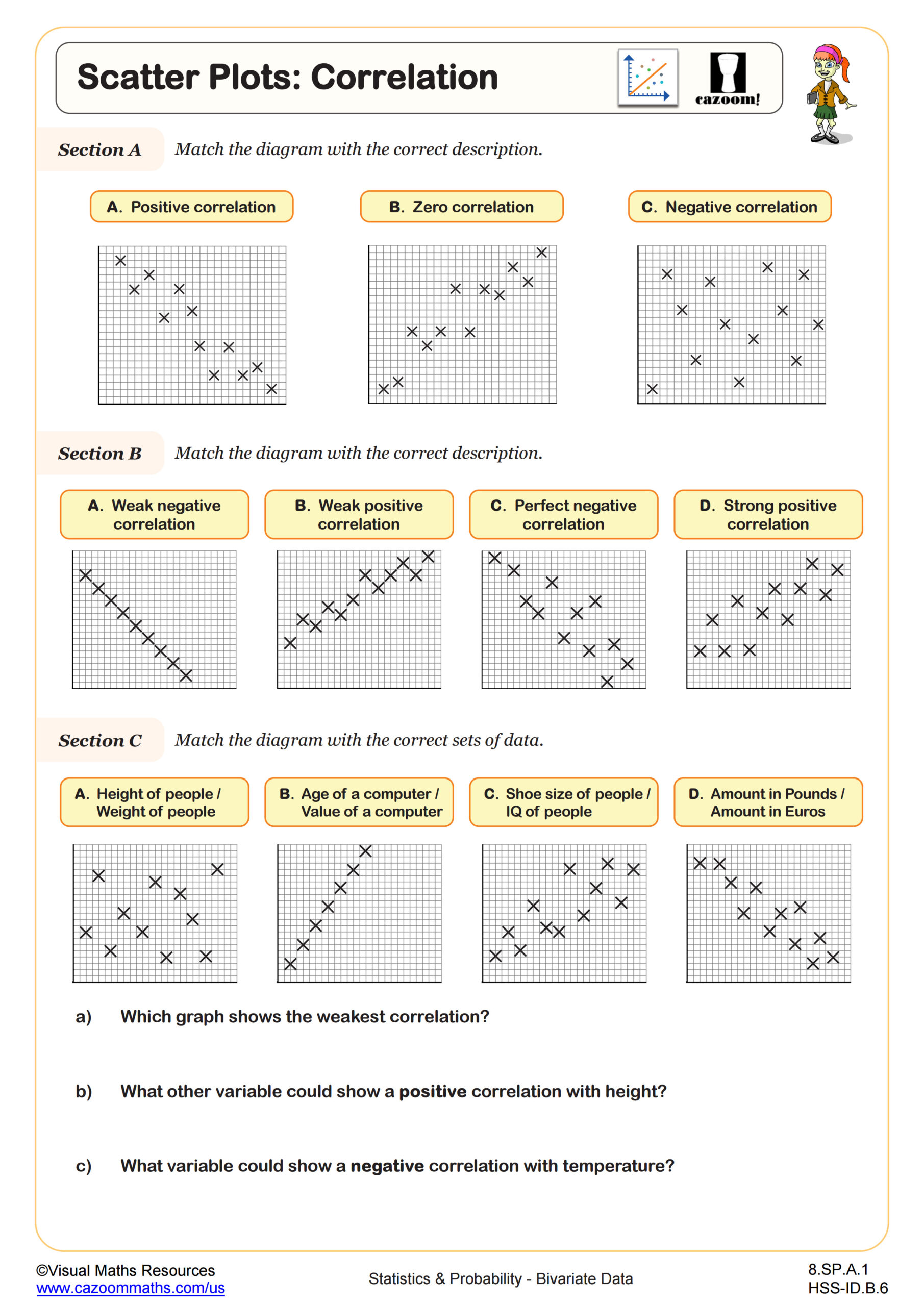 Scatter Plots: Correlation Worksheet | PDF Printable Statistics ...
