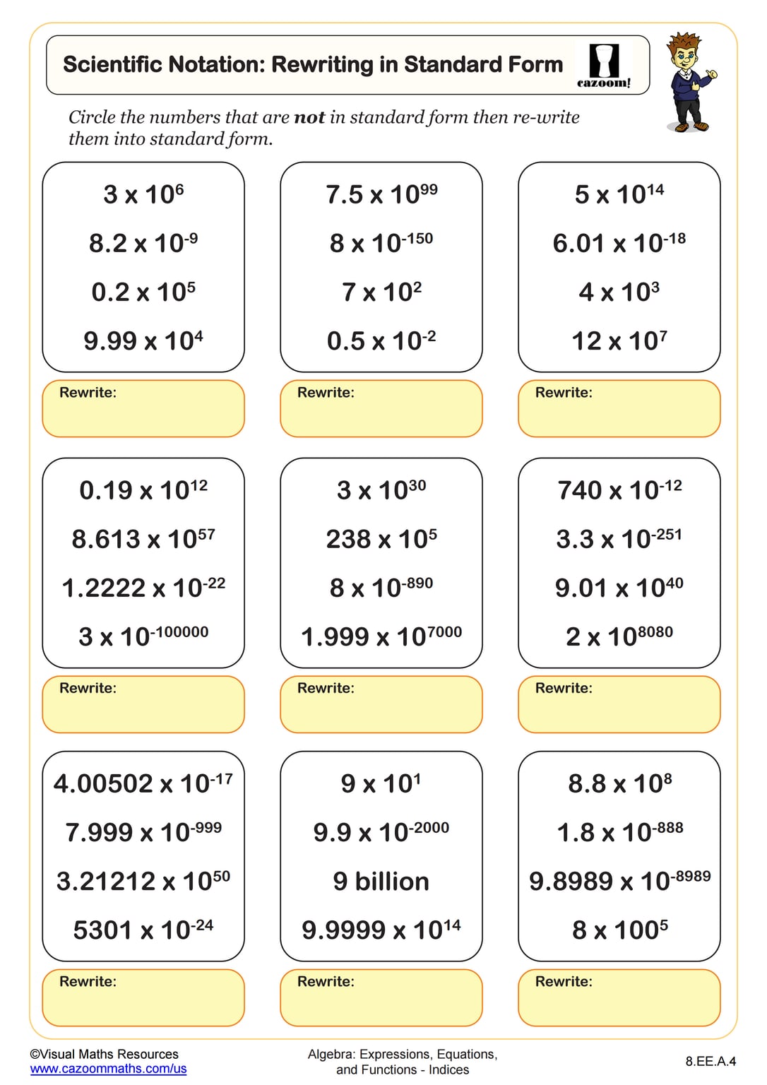 Scientific Notation: Standard Form Search Worksheet | 8th Grade PDF ...