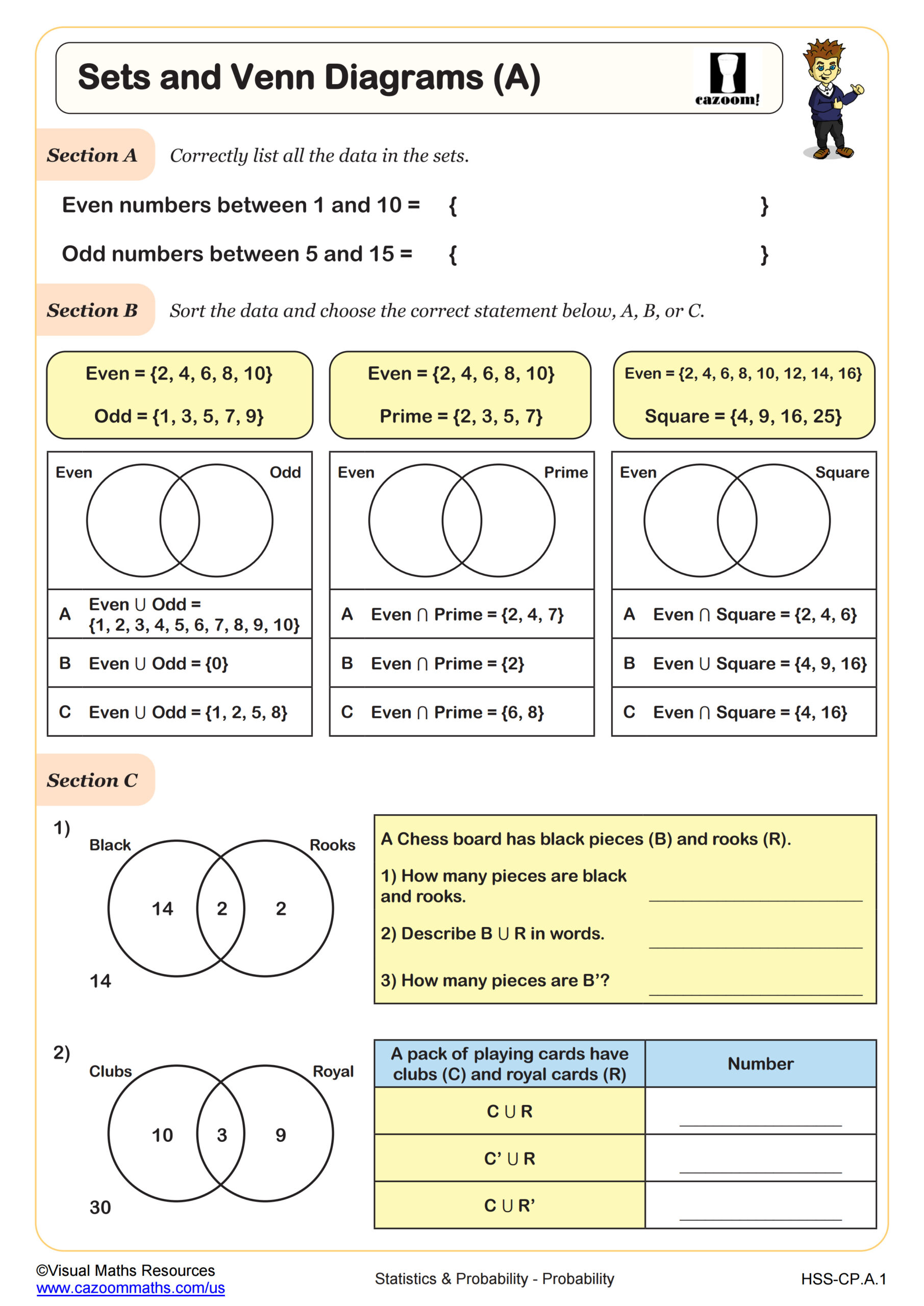 Sets and Venn Diagrams (B) Worksheet | Geometry PDF Worksheets | Cazoom ...