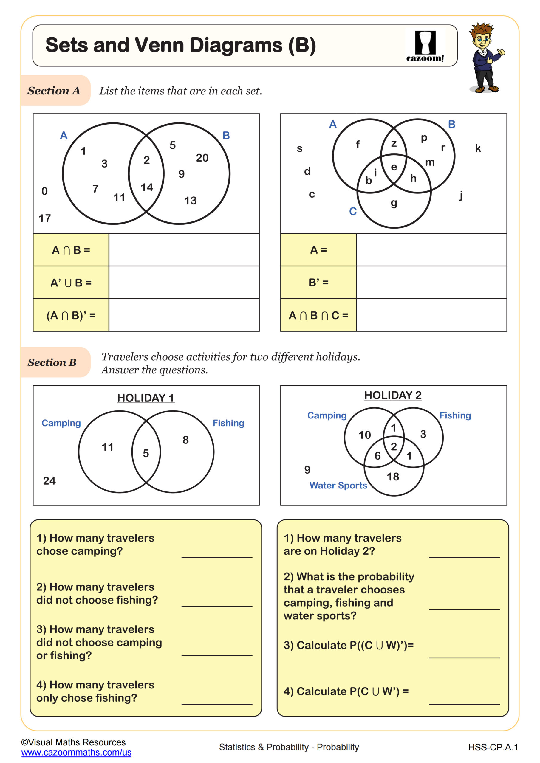 Sets and Venn Diagrams (B) Worksheet | Geometry PDF Worksheets | Cazoom ...