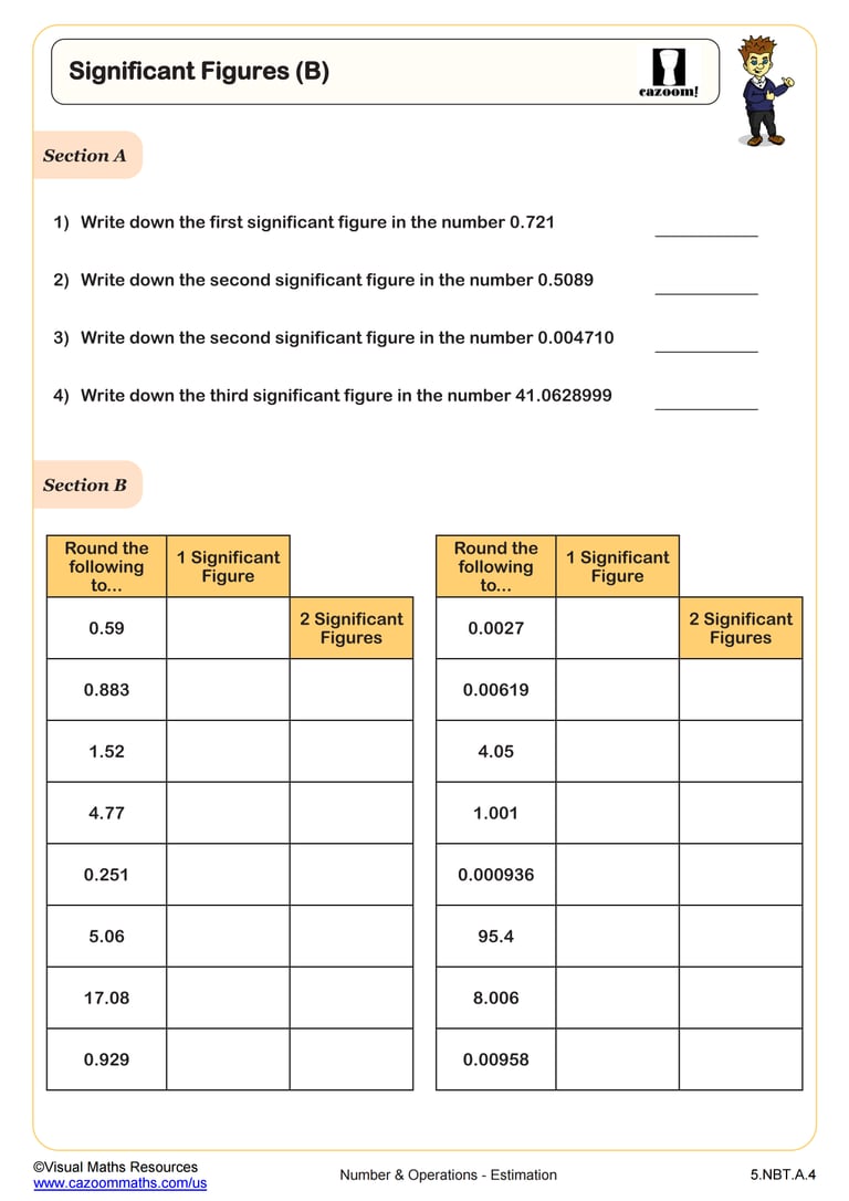 Significant Figures (A) Worksheet | 5th Grade PDF Worksheets