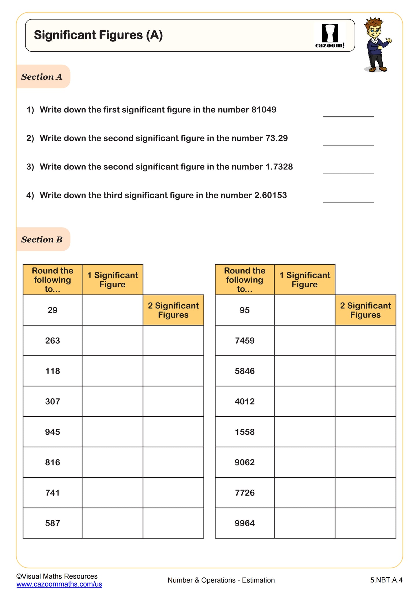 Significant Figures (B) Worksheet | PDF Printable Number & Operations ...