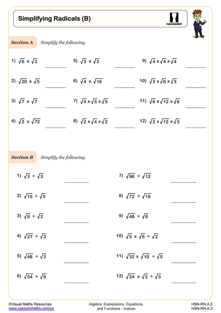 Simplifying Rational Expressions (B) Worksheet | PDF Printable Algebra ...