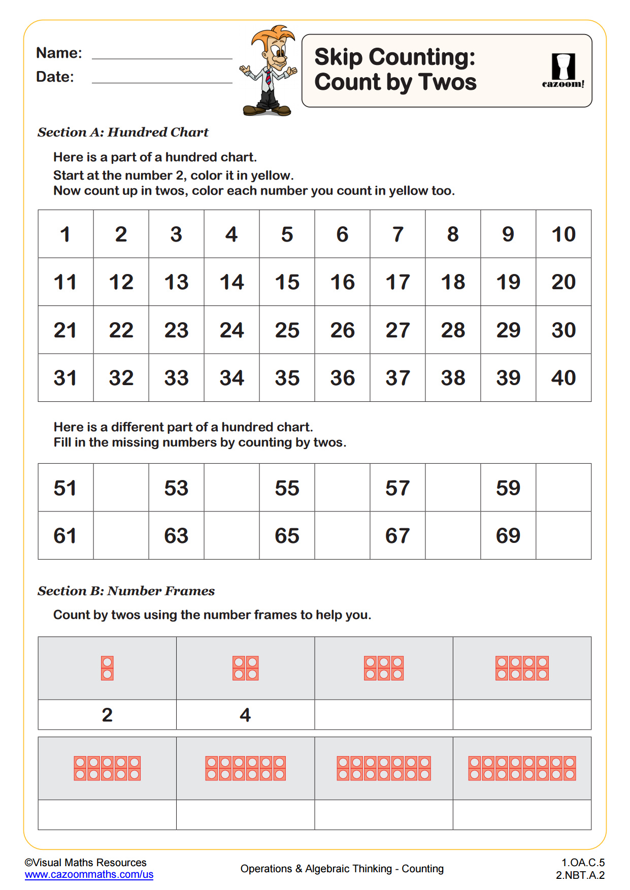 Skip Counting (count by 2s) | 1st Grade PDF Operations and Algebraic ...